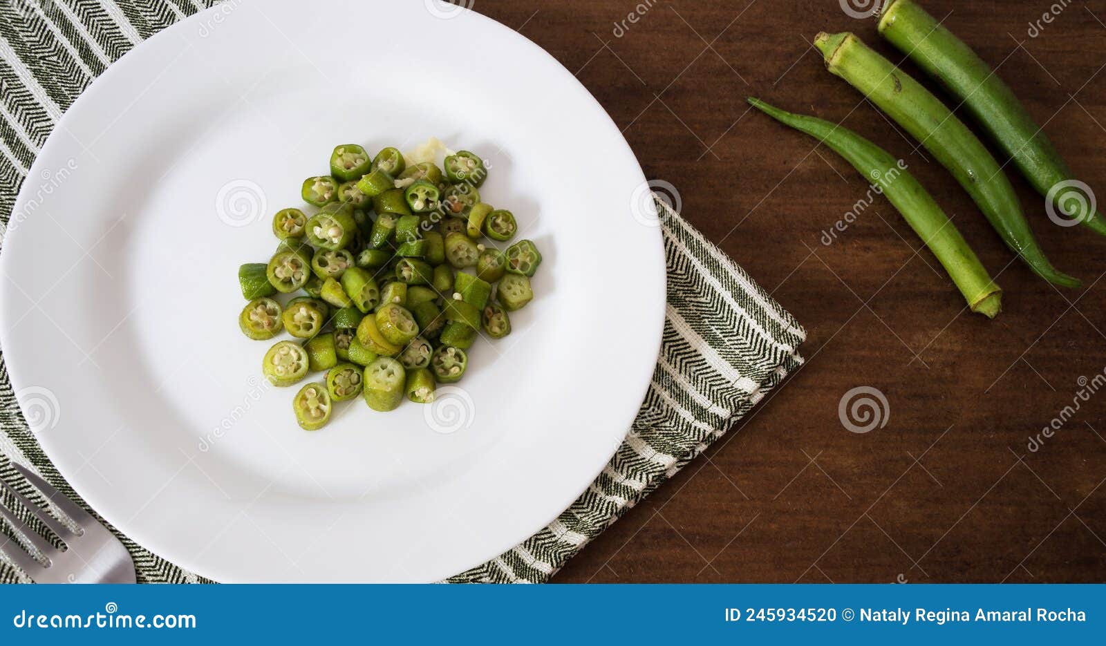 Okra Prepared on the Plate and Three Raw Okra Stock Photo - Image of ...