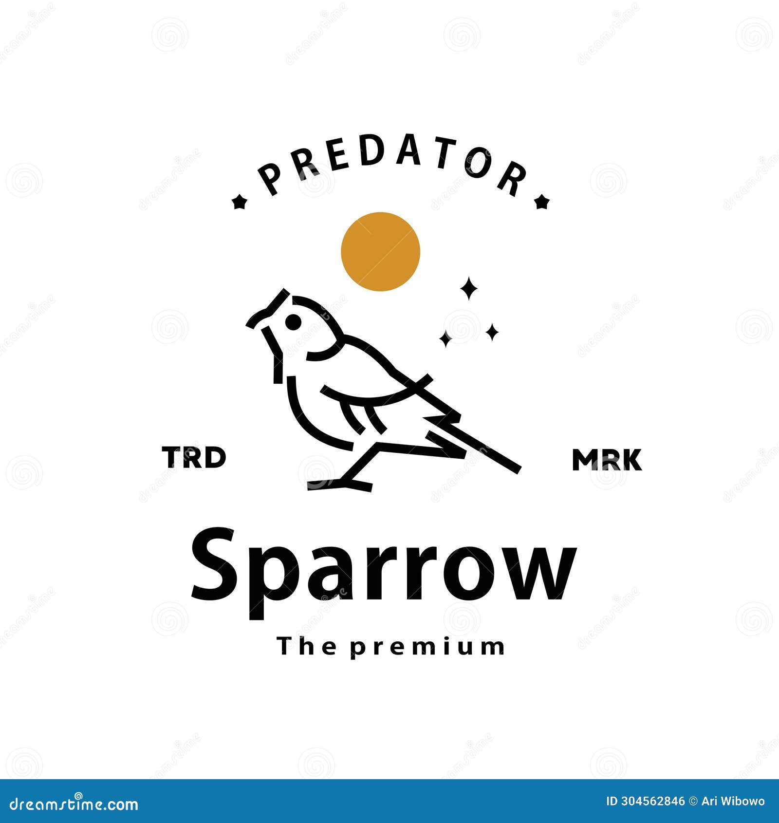 Vintage Sparrow Logo Vector Outline Monoline Art Icon Stock Vector ...