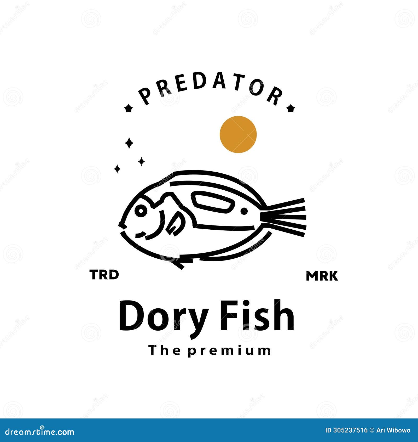 Vintage Retro Hipster Dory Fish Logo Vector Outline Monoline Stock ...