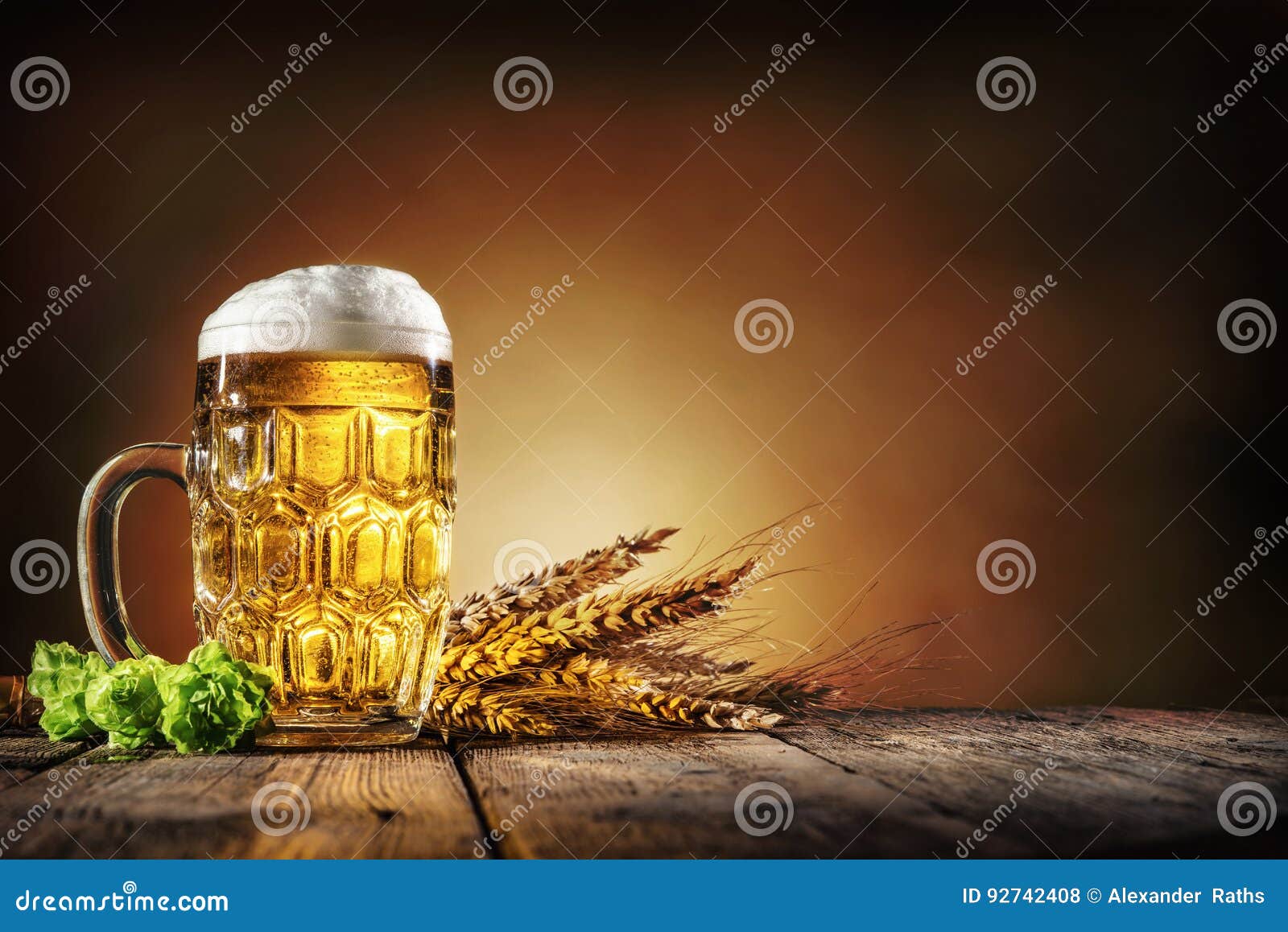 Oktoberfest Beer with Wheat and Hops Stock Photo - Image of brewing ...