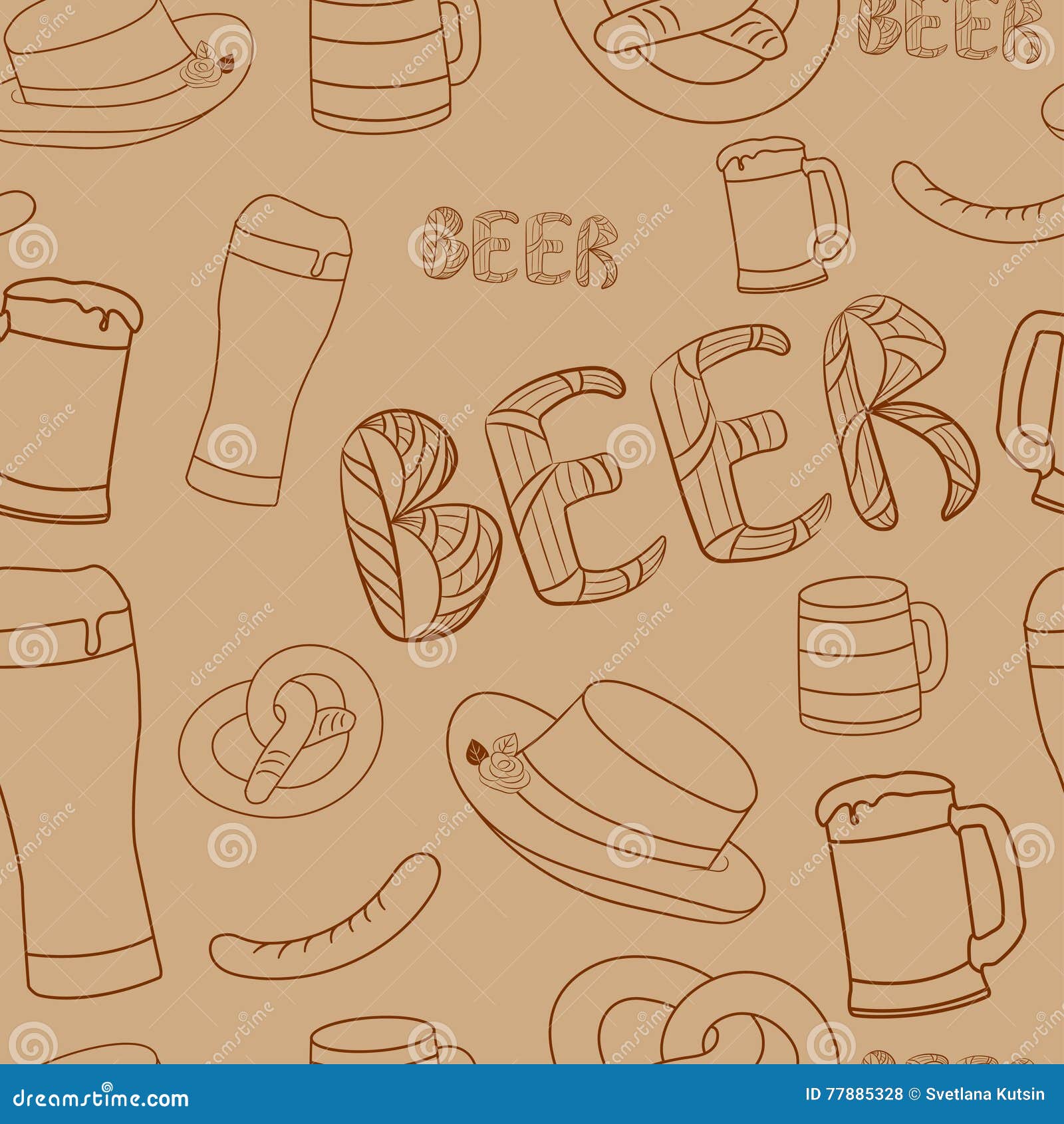 Oktoberfest Seamless Pattern. Hand Drawn Illustrations Stock Vector ...