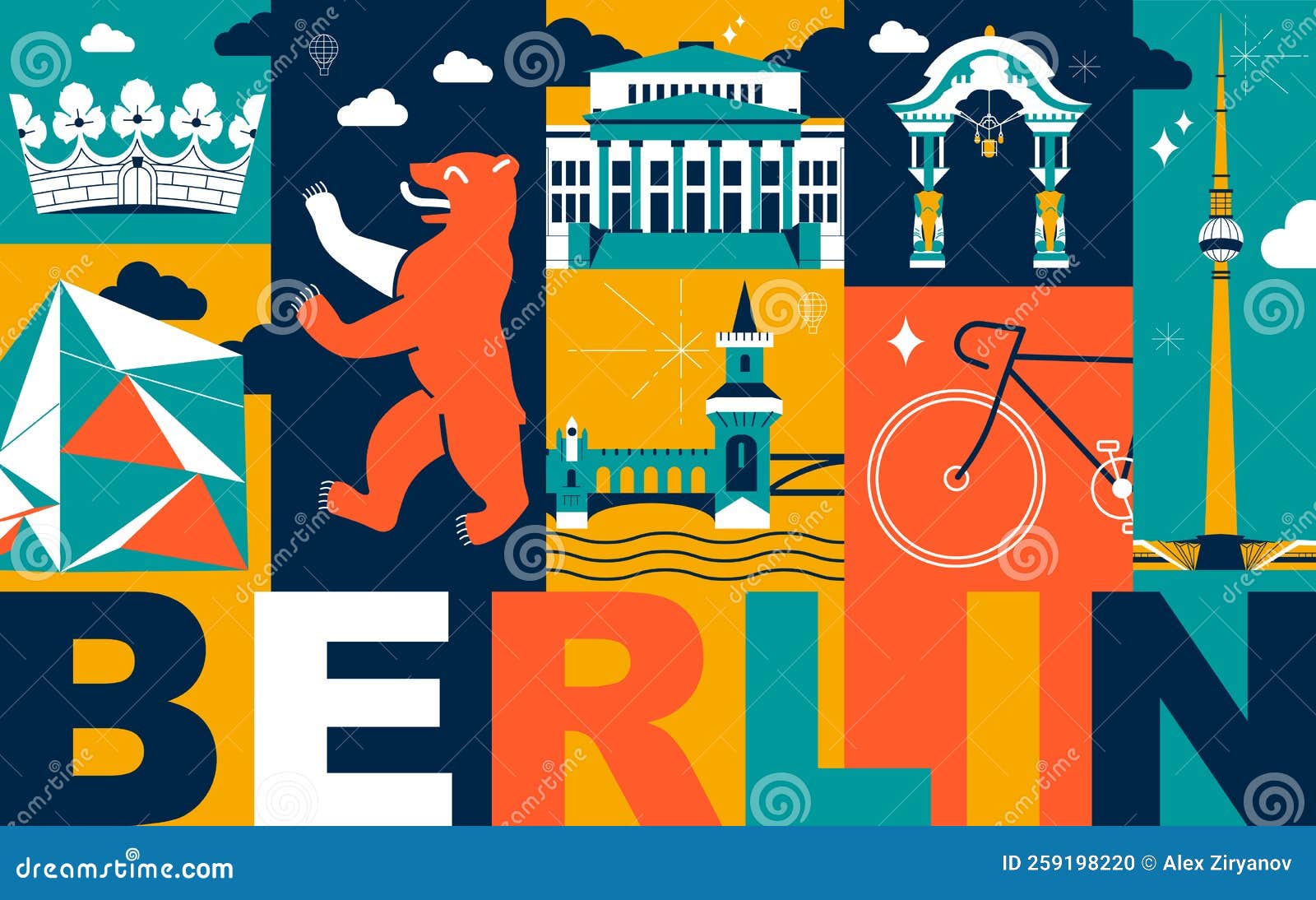 Berlin Culture Travel Set, Video Split Screen in Vector Format Stock ...