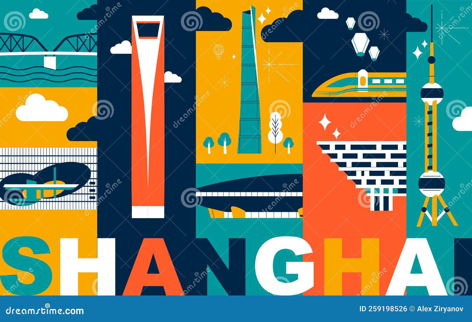 Shanghai Culture Travel Set, Video Split Screen in Vector Format Stock ...