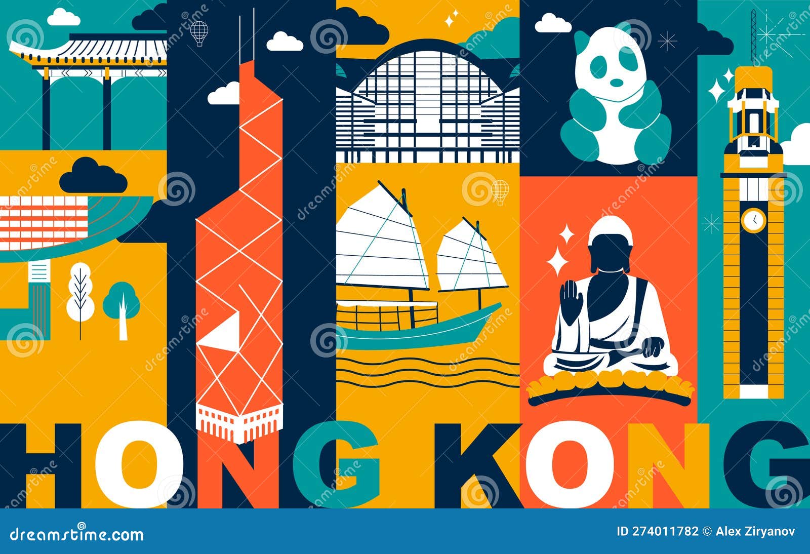 Typography Word “Hong Kong” Branding Vector Technology Concept Stock ...
