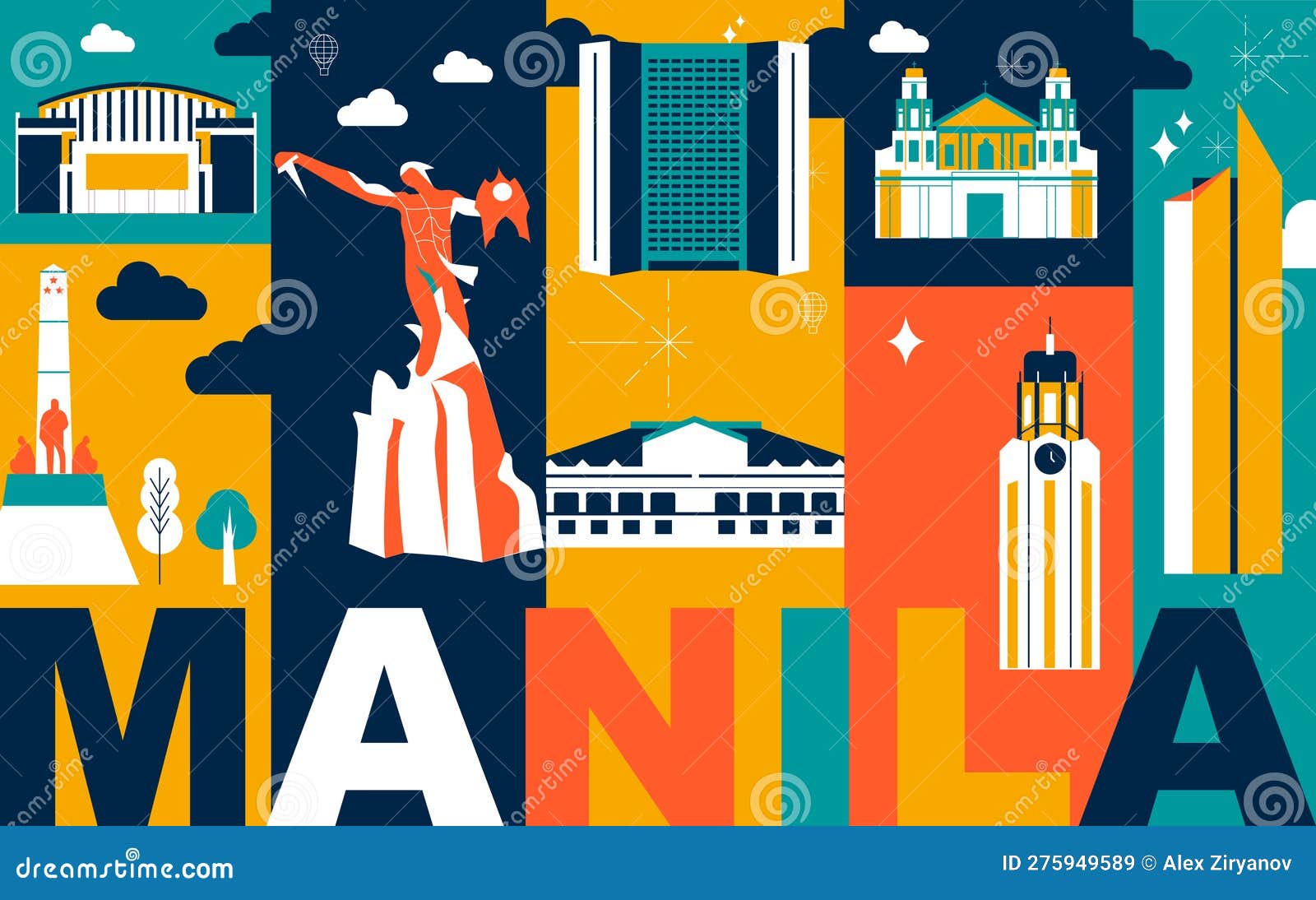 Philippines Famous Landmarks By Silhouette Style Vector Illustration ...