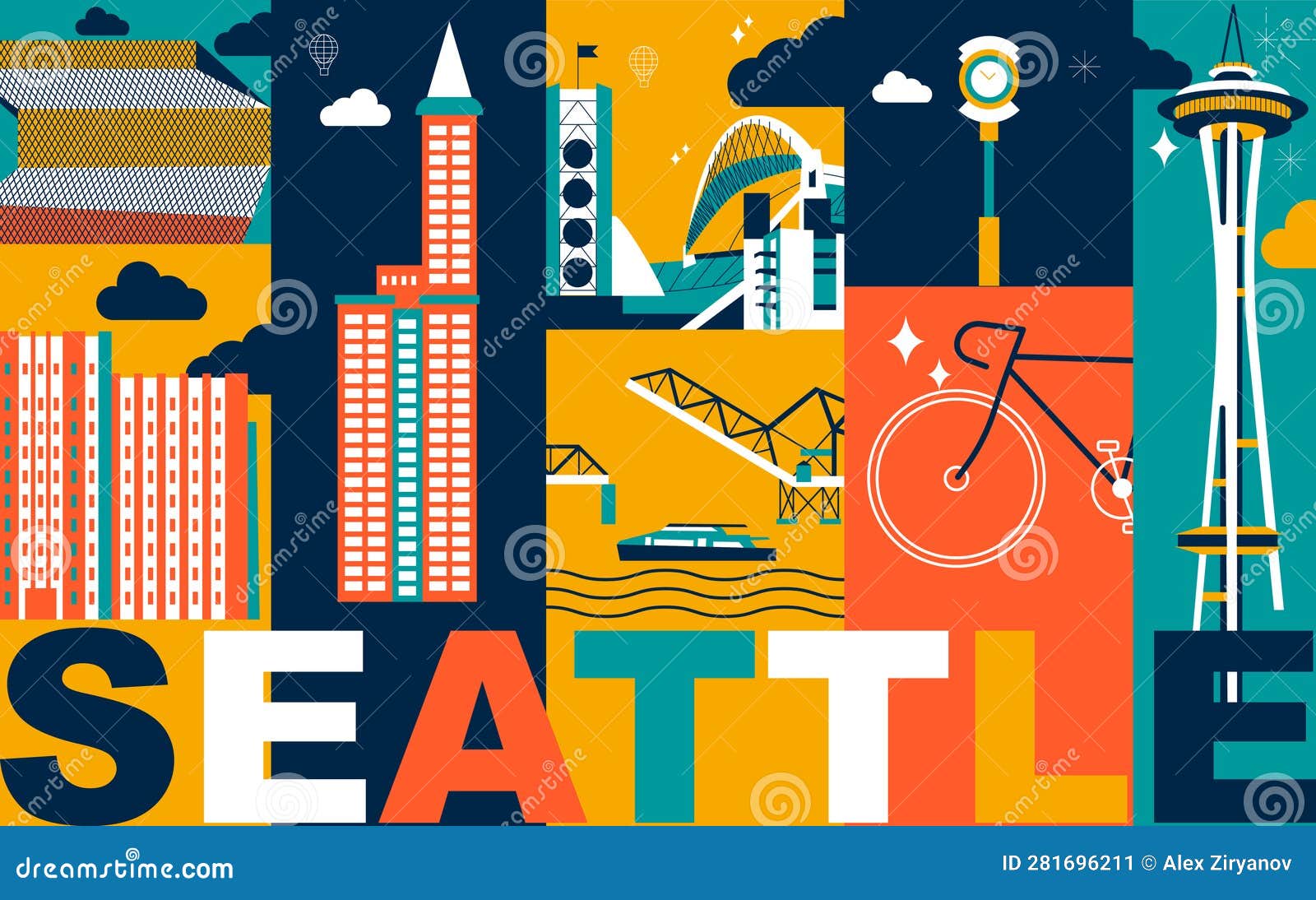 Seattle Culture Travel Set Vector Illustration Stock Vector ...