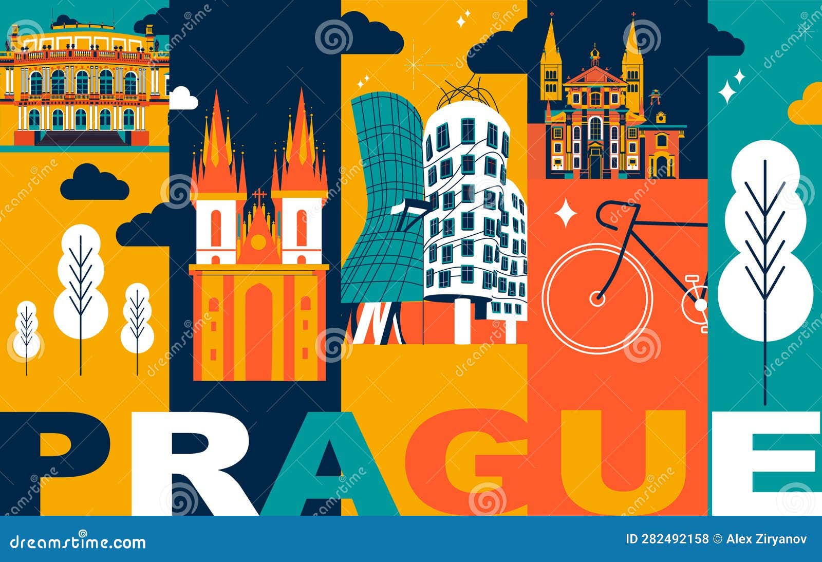 Prague Culture Travel Set Vector Illustration Stock Illustration ...