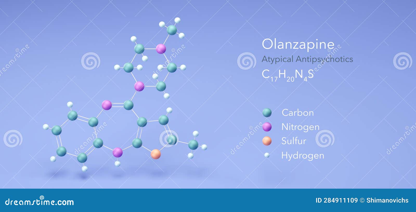 Olanzapine Molecular Structure, 3d Model Molecule, Atypical ...