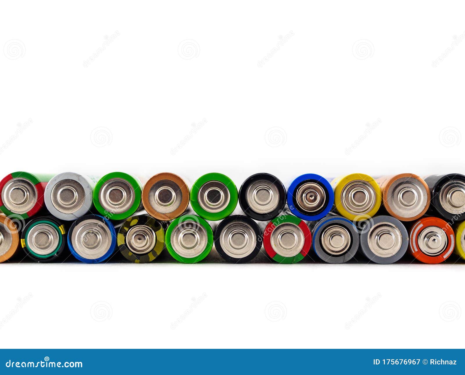 Old AA Batteries of Different Colors are Stacked on Top of Each Other ...