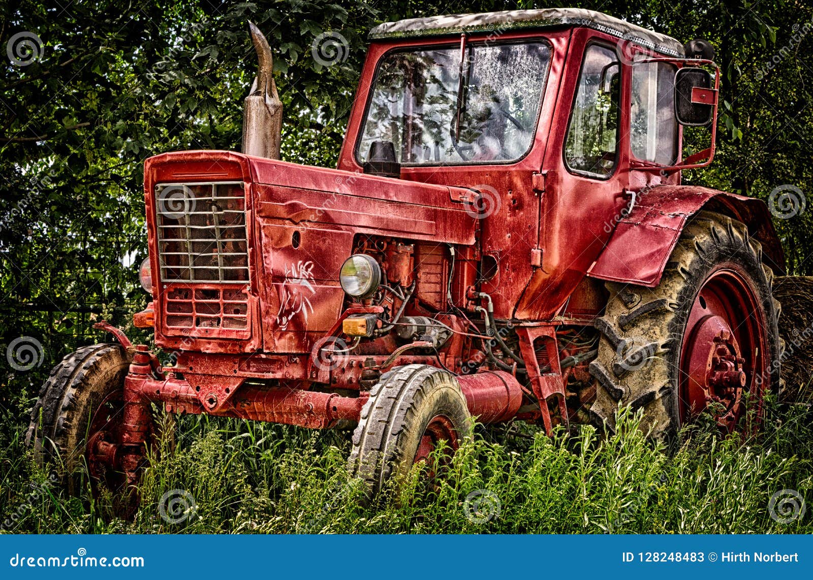 Old Abandon Red Traktor in Nature. Stock Image - Image of plough ...