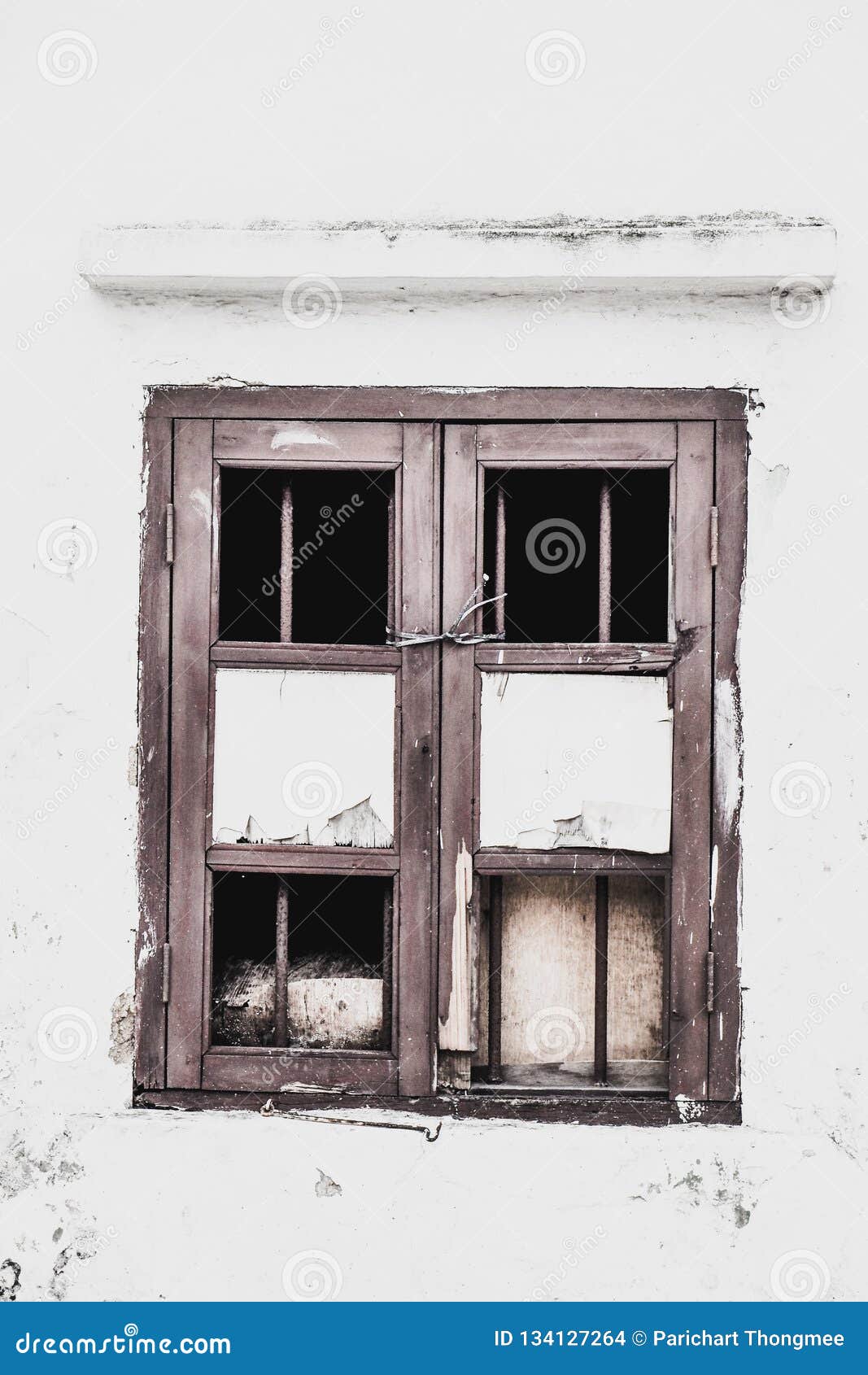 Old Abandon Wood Windows in Antique Windows and Frame White Concrete ...