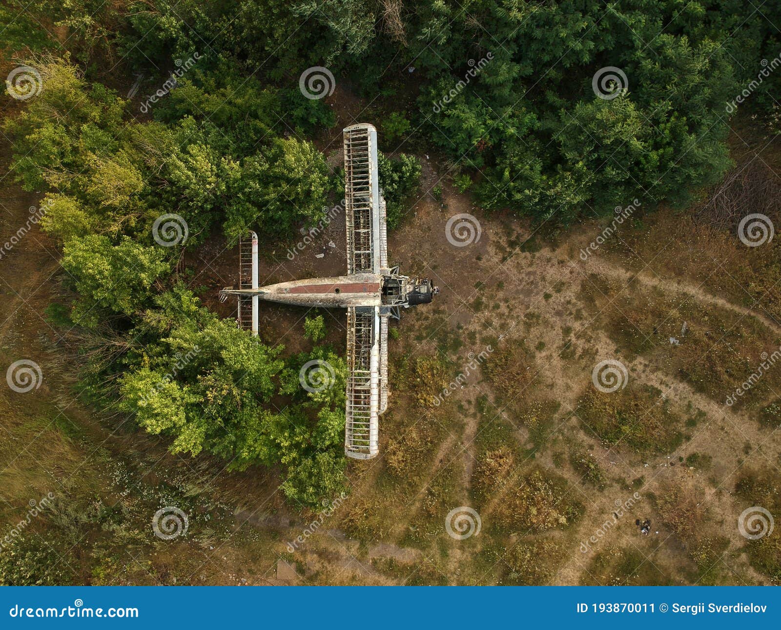 Old Abandoned Airfield with Abandoned Planes. Aerial View Stock Image ...