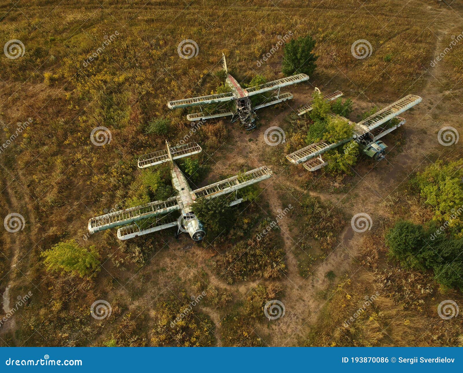 Old Abandoned Airfield with Abandoned Planes. Aerial View Stock Photo ...