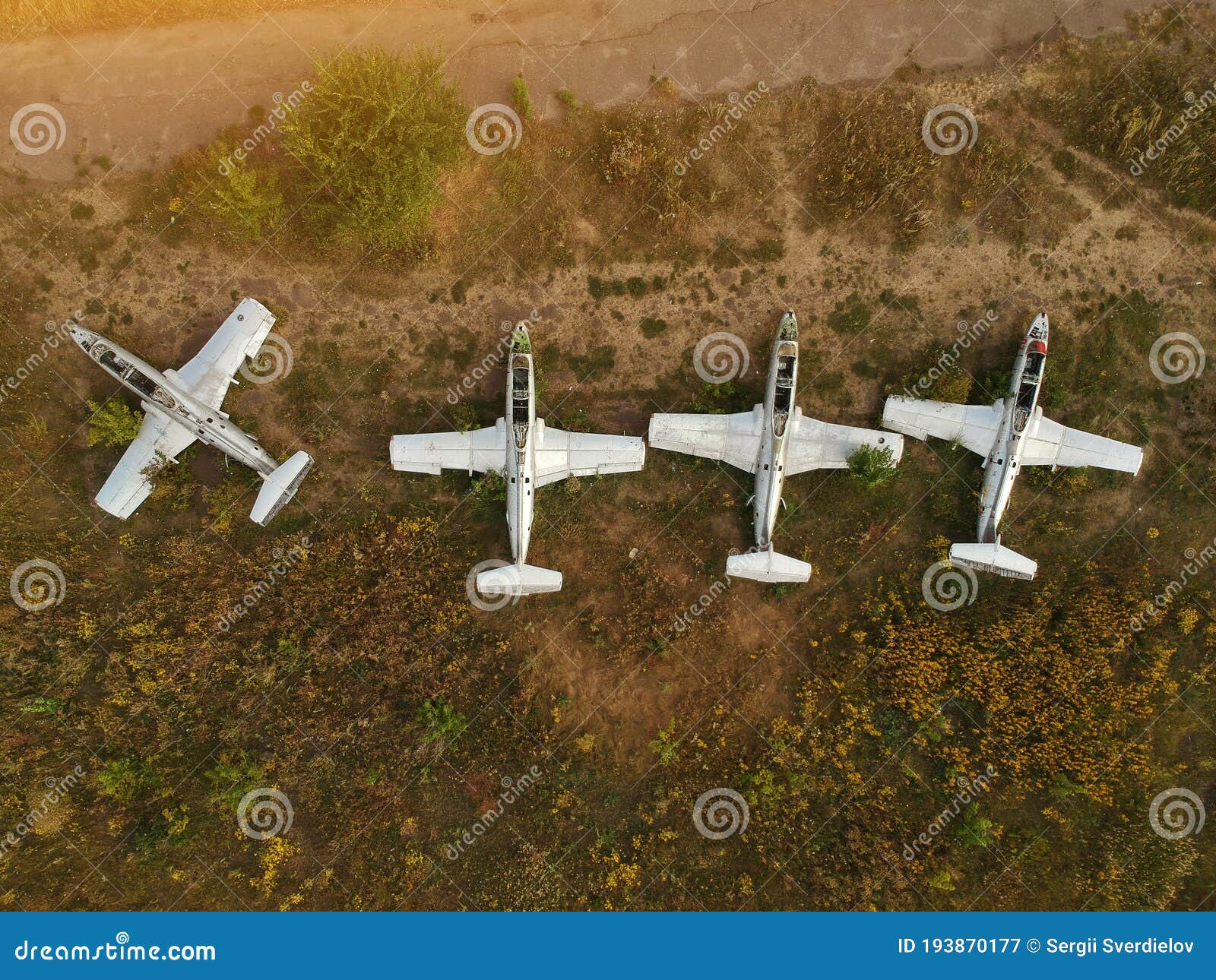 Old Abandoned Airfield with Abandoned Planes. Aerial View Stock Image ...