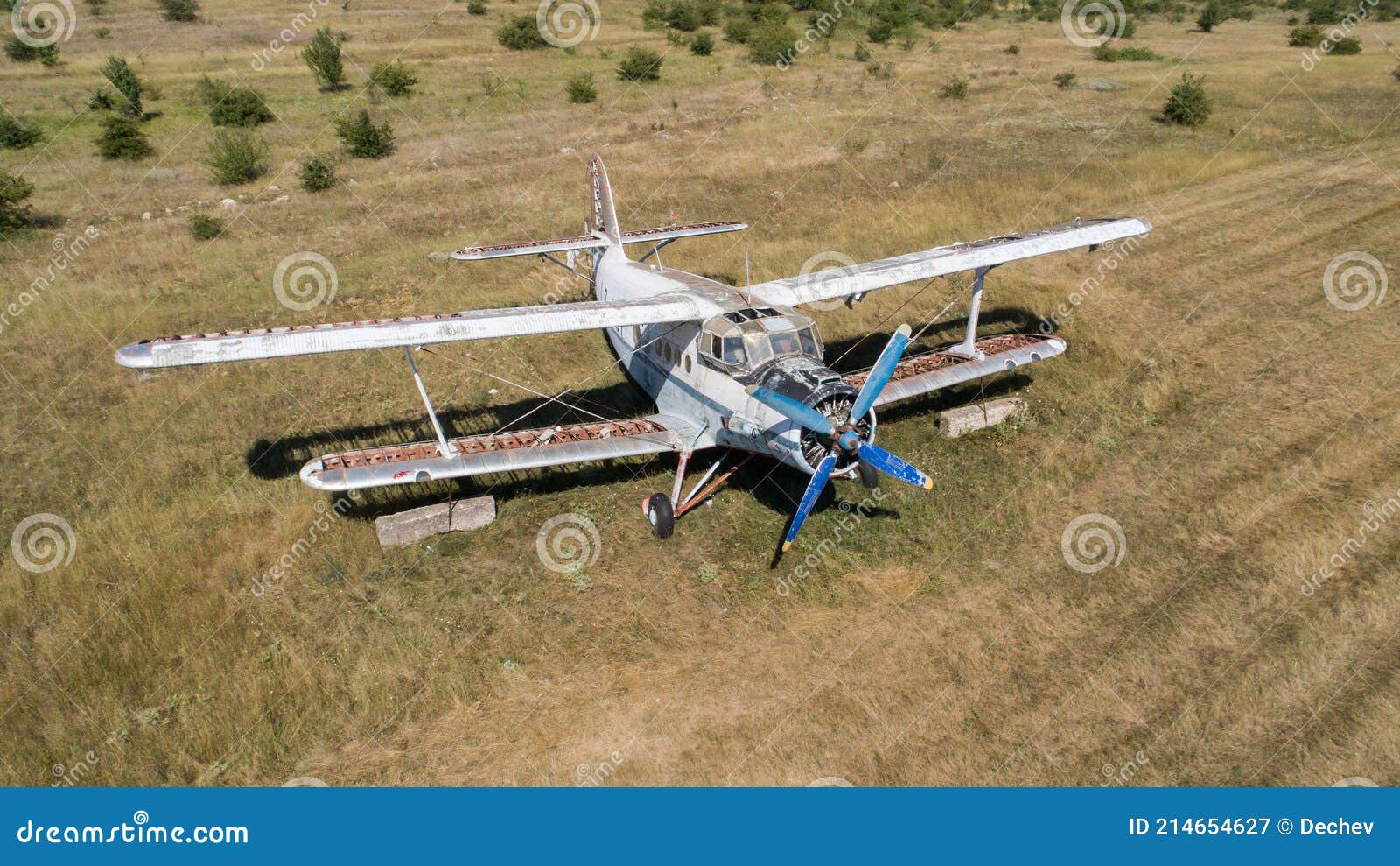 Old Abandoned Airplane on the Field. Top View Stock Image - Image of ...