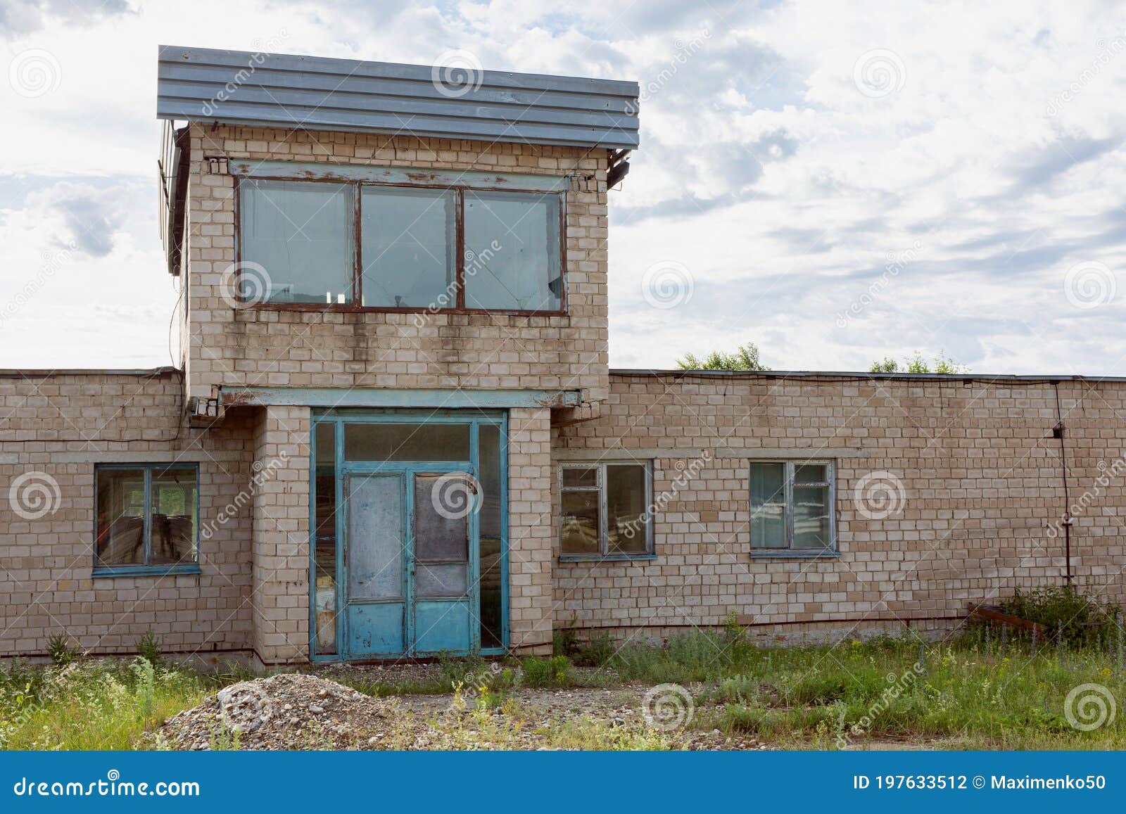 Old Abandoned Brick Building with Large Windows. Empty Outdated Airport ...