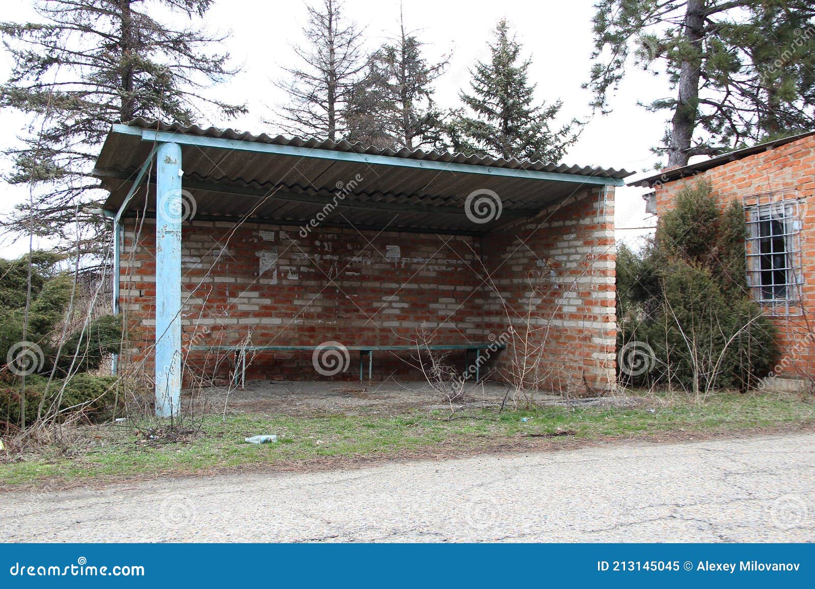 Old Abandoned Brick Bus Stop Stock Image - Image of brick, construction ...