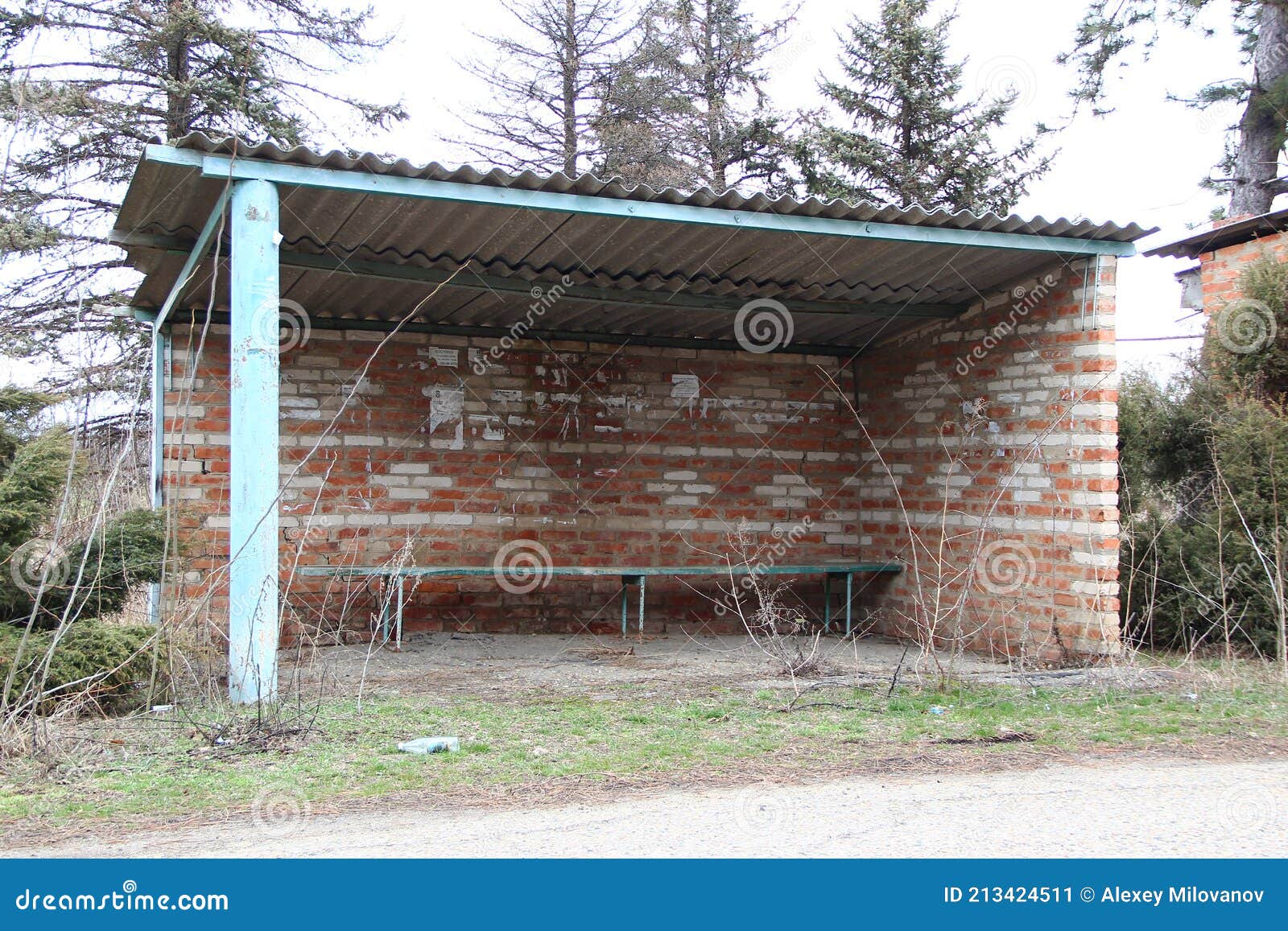Old Abandoned Brick Bus Stop Stock Image - Image of construction, brick ...