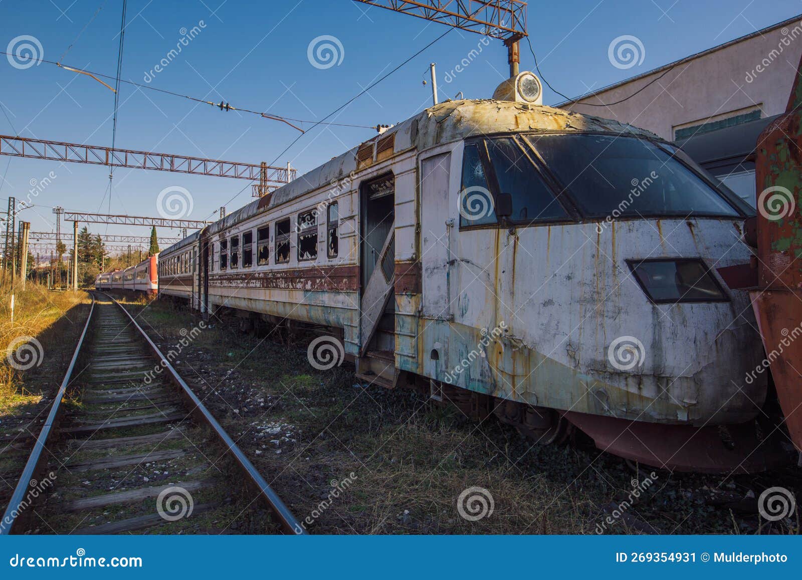 Old Abandoned Broken High Speed Train on Railway Stock Image - Image of ...
