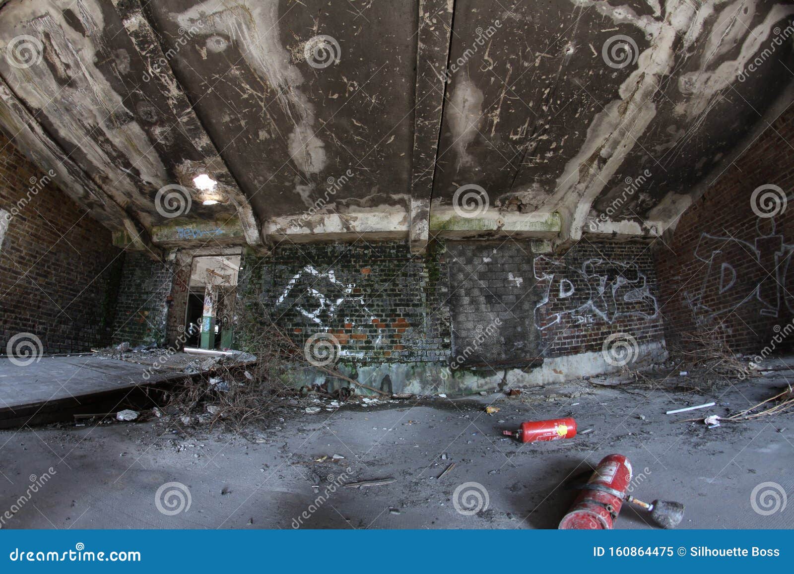 Old Abandoned and Broken Room, Warehouse Hall Stock Image - Image of ...