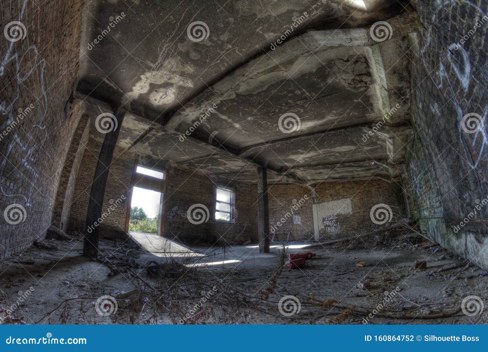 Old Abandoned and Broken Room, Warehouse Hall Stock Photo - Image of ...