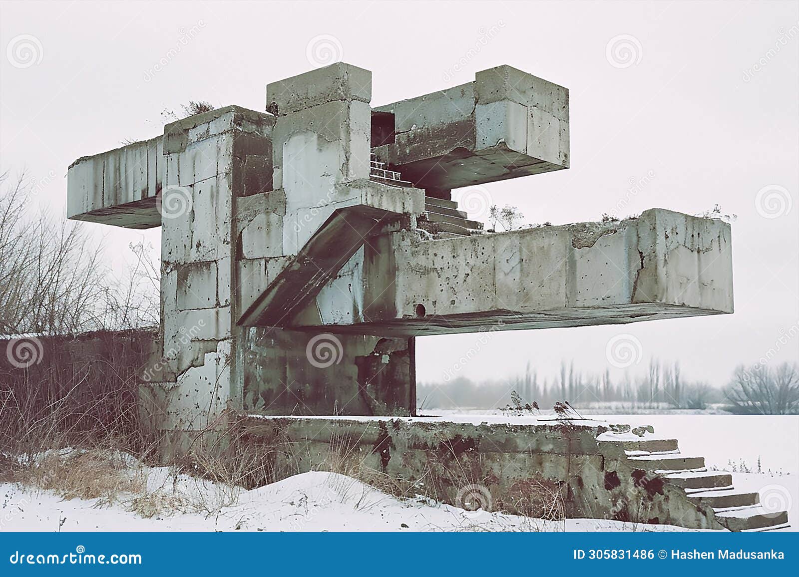 Old Abandoned Building in Winter Stock Illustration - Illustration of ...