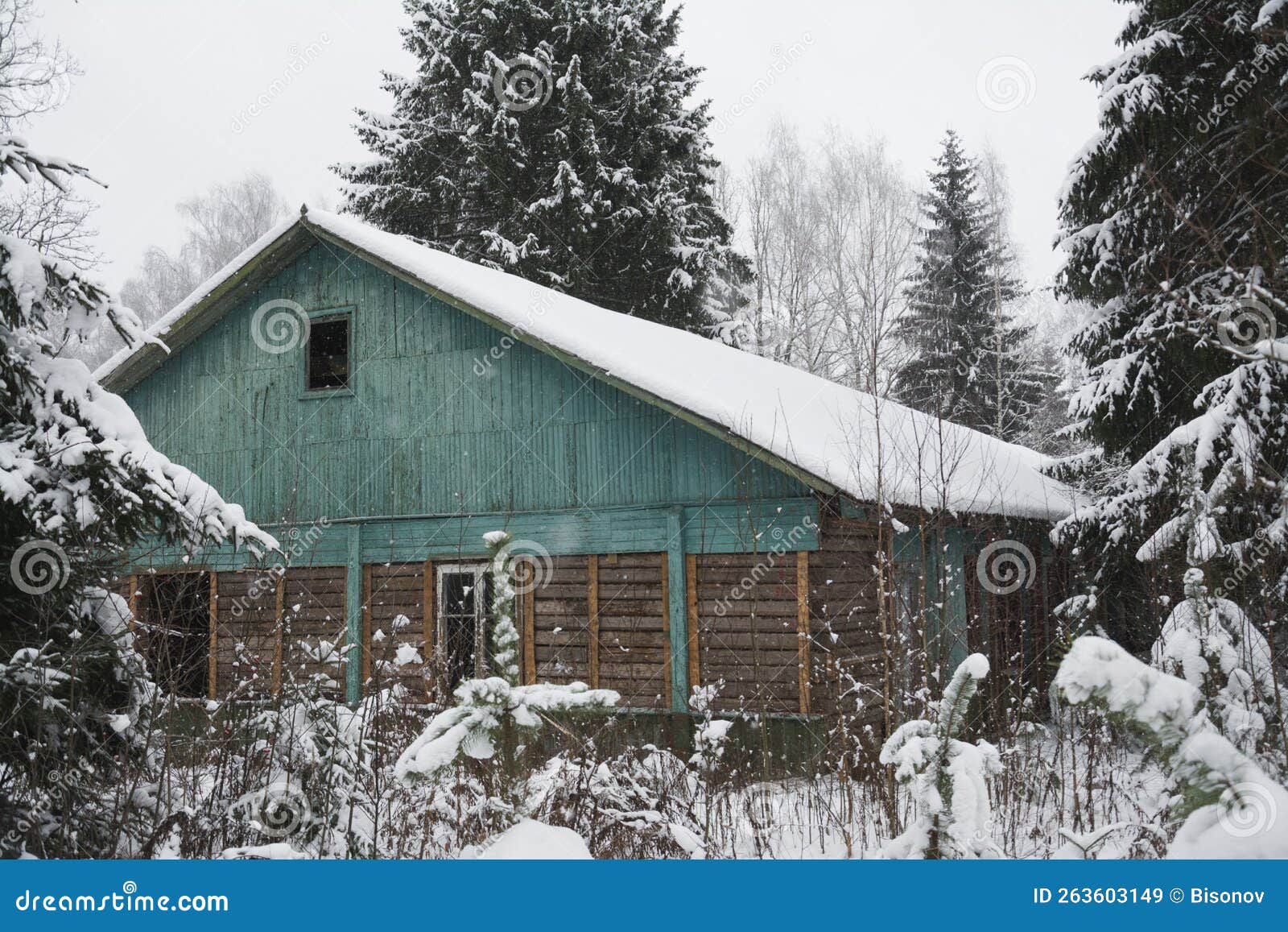 An Old Abandoned Building in Winter Stock Image - Image of house, snow ...