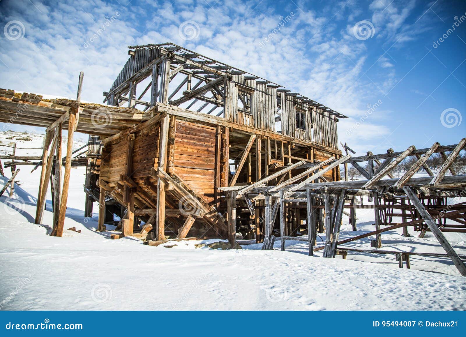 An Old, Abandoned Copper Mine Building in the Snowy Landscape Stock ...