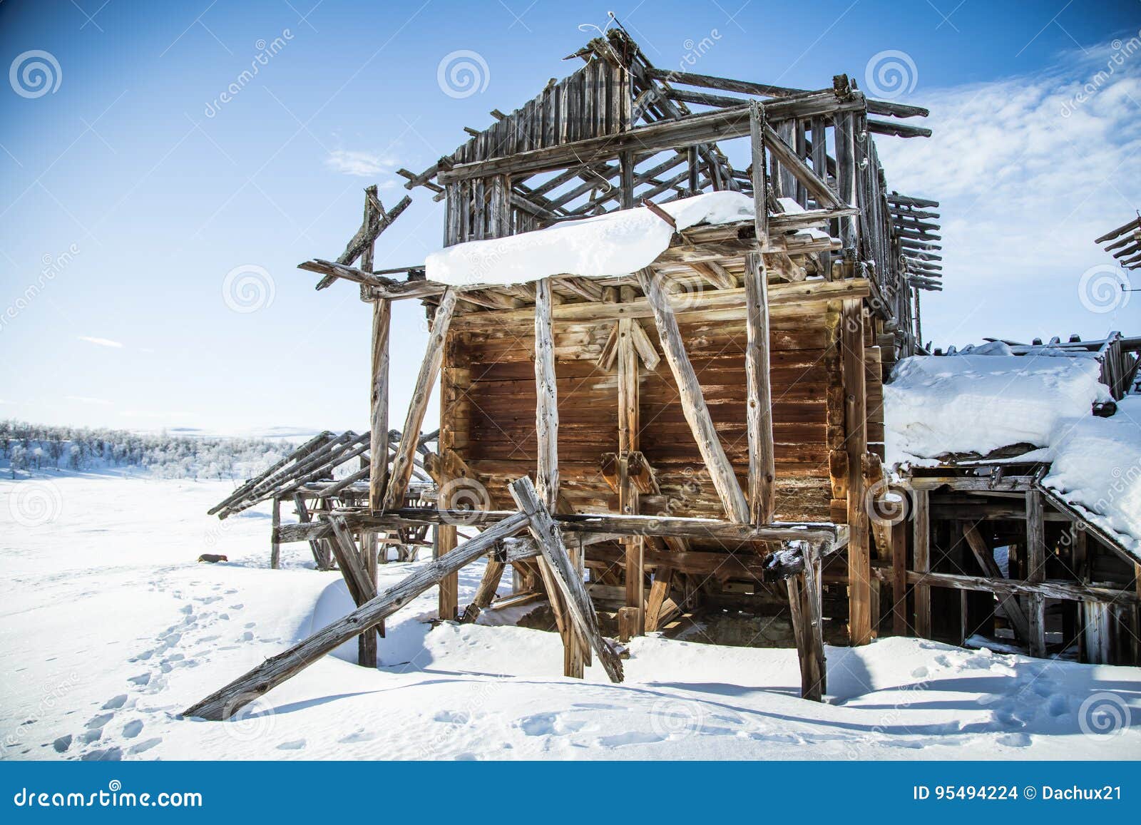 An Old, Abandoned Copper Mine Building in the Snowy Landscape Stock ...
