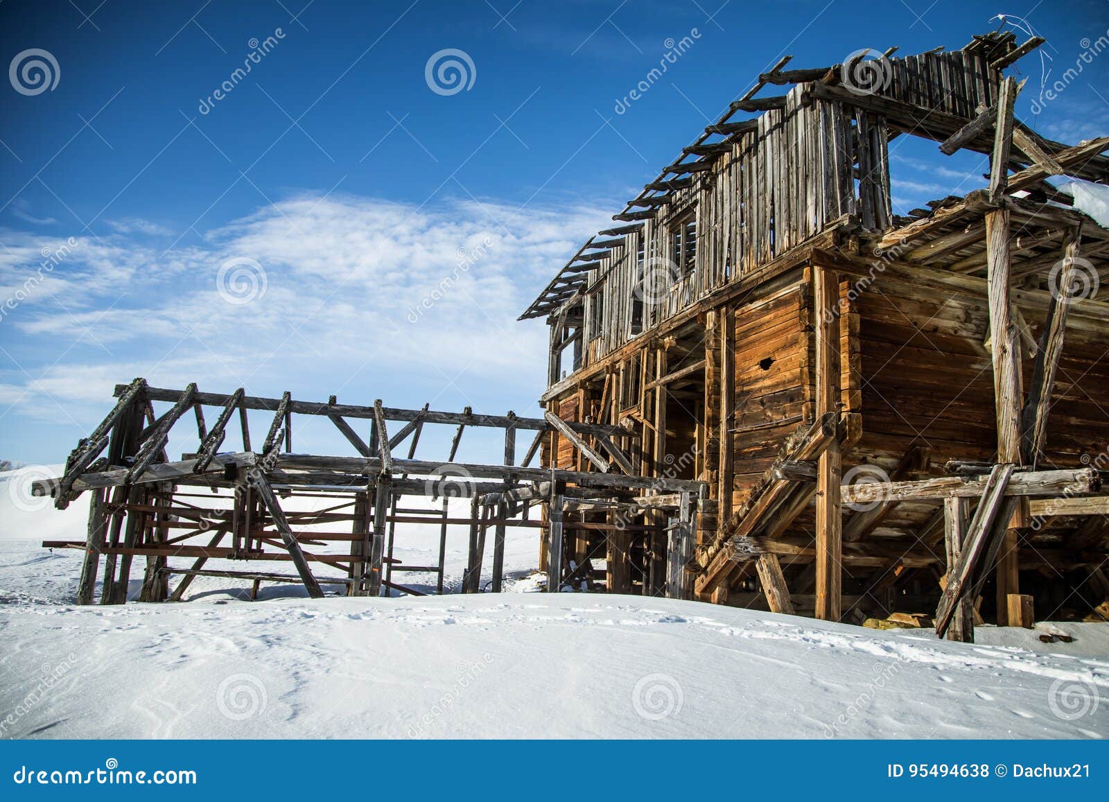 An Old, Abandoned Copper Mine Building in the Snowy Landscape Stock ...