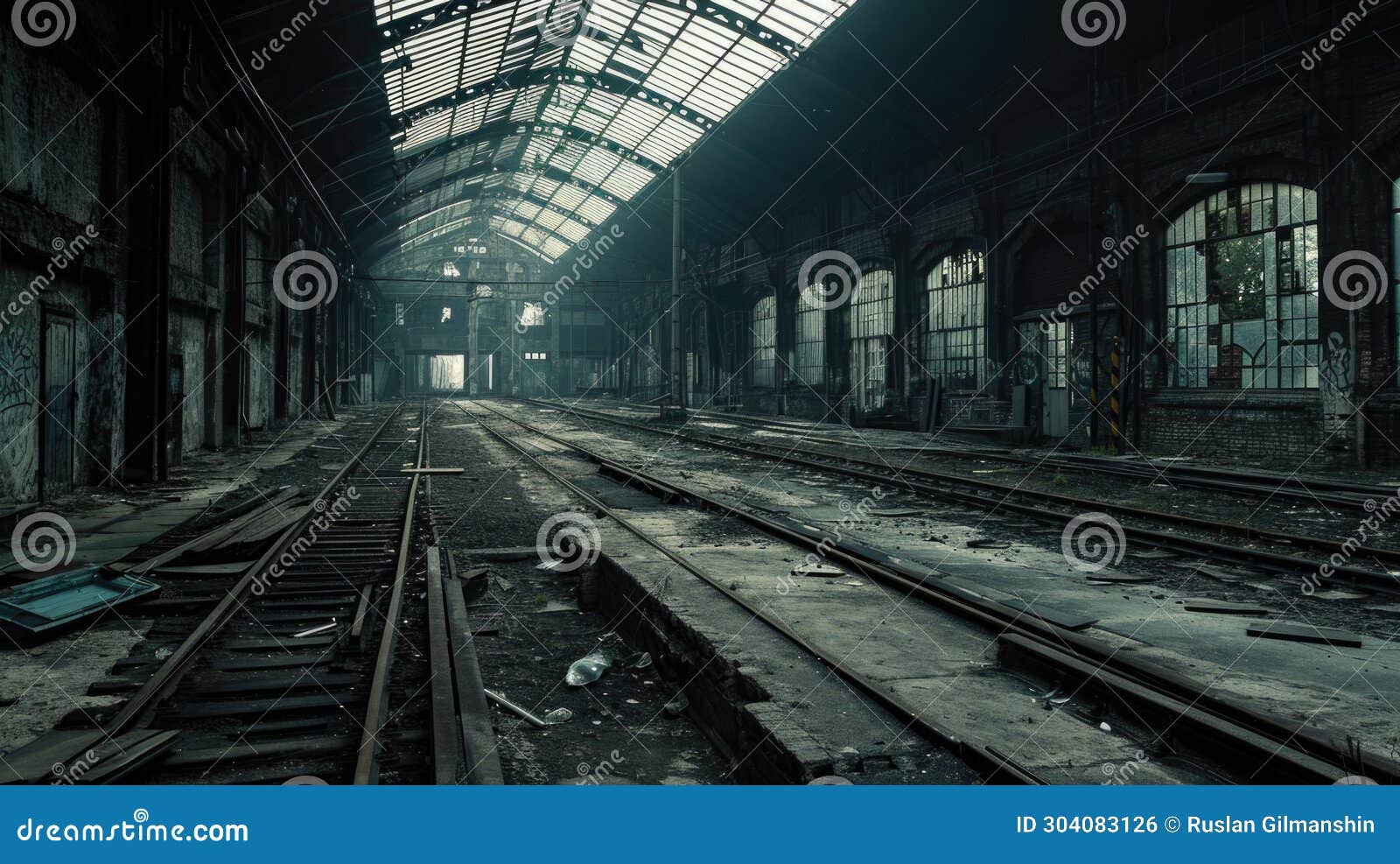 Old Abandoned Dark Train Station Stock Photo - Image of empty, industry ...