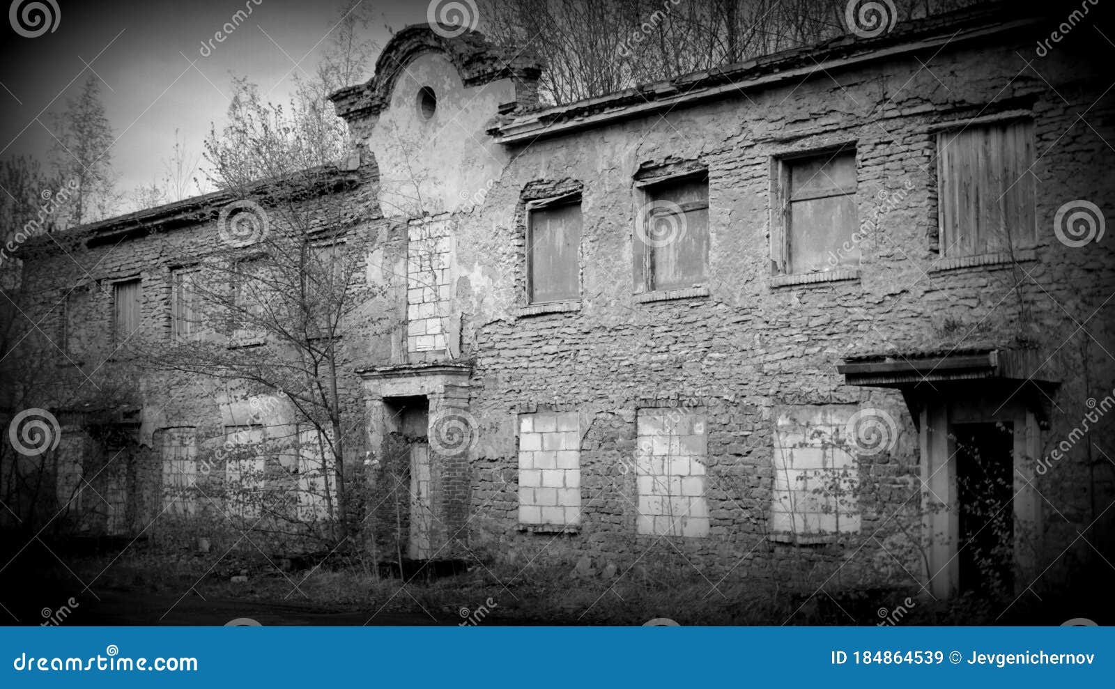 An Old Abandoned Desolated Building Stock Image - Image of black ...