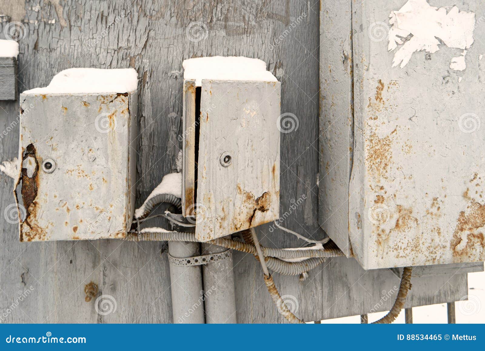 Old Abandoned Electricity Boxes Painted in Gray Color Stock Image ...