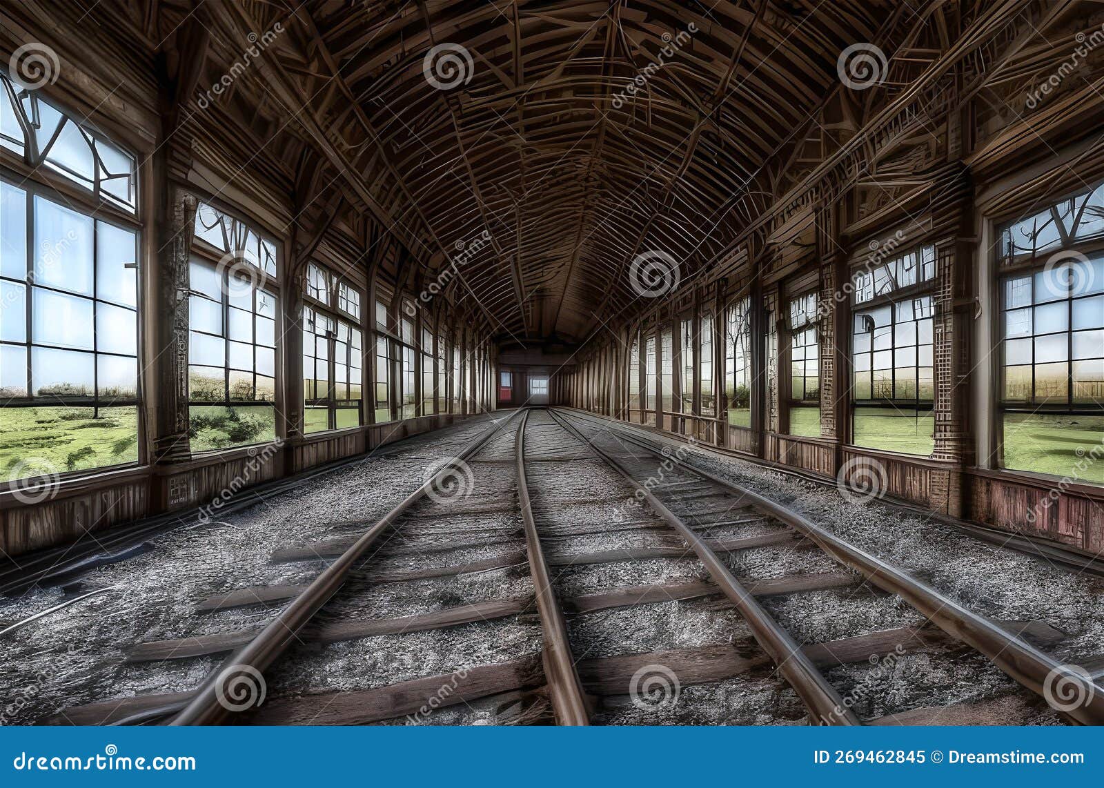 Old Abandoned Empty Railroad Train Depot Building. Stock Image - Image ...