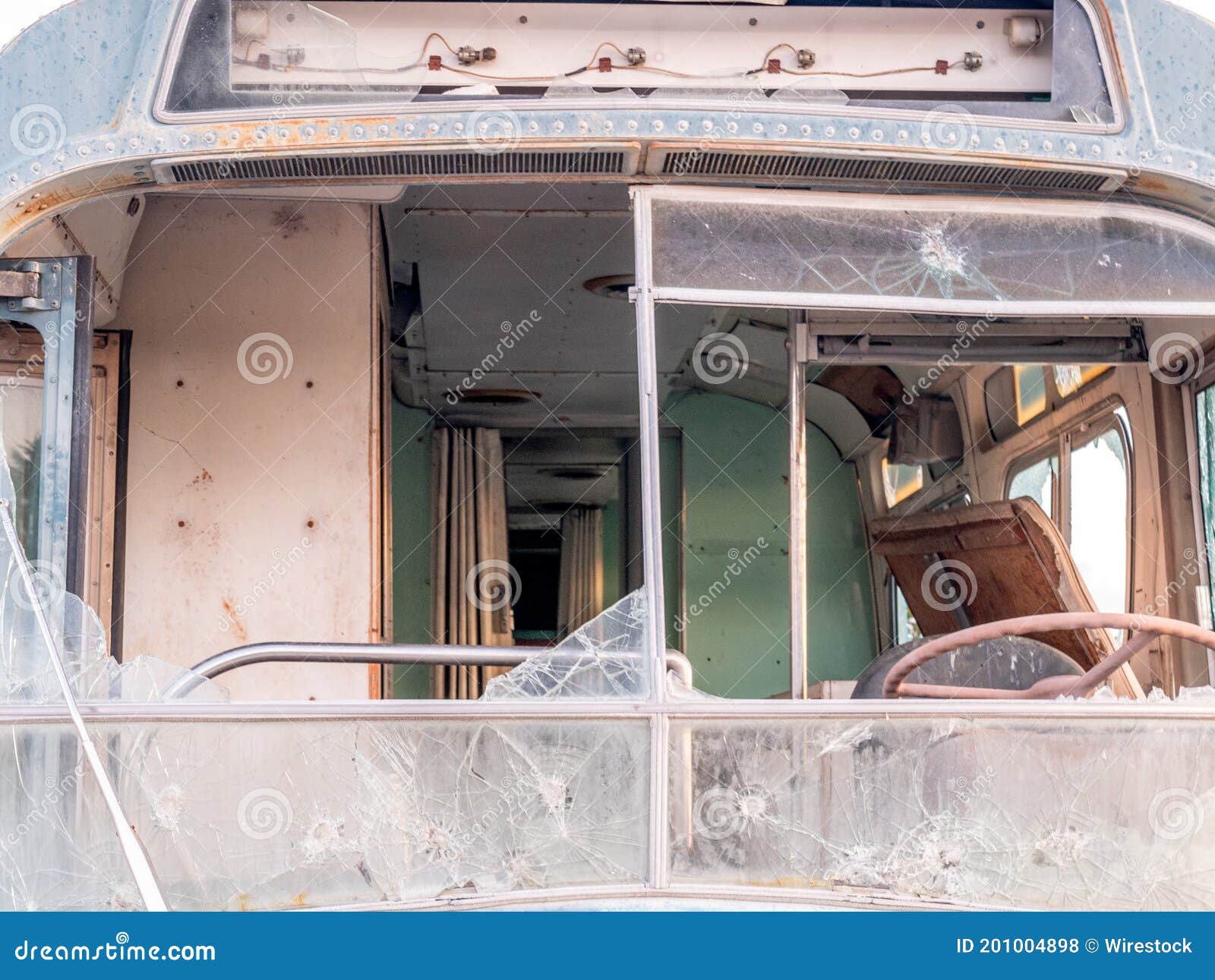Old Abandoned Empty Retro Bus Stock Photo - Image of weathered, road ...