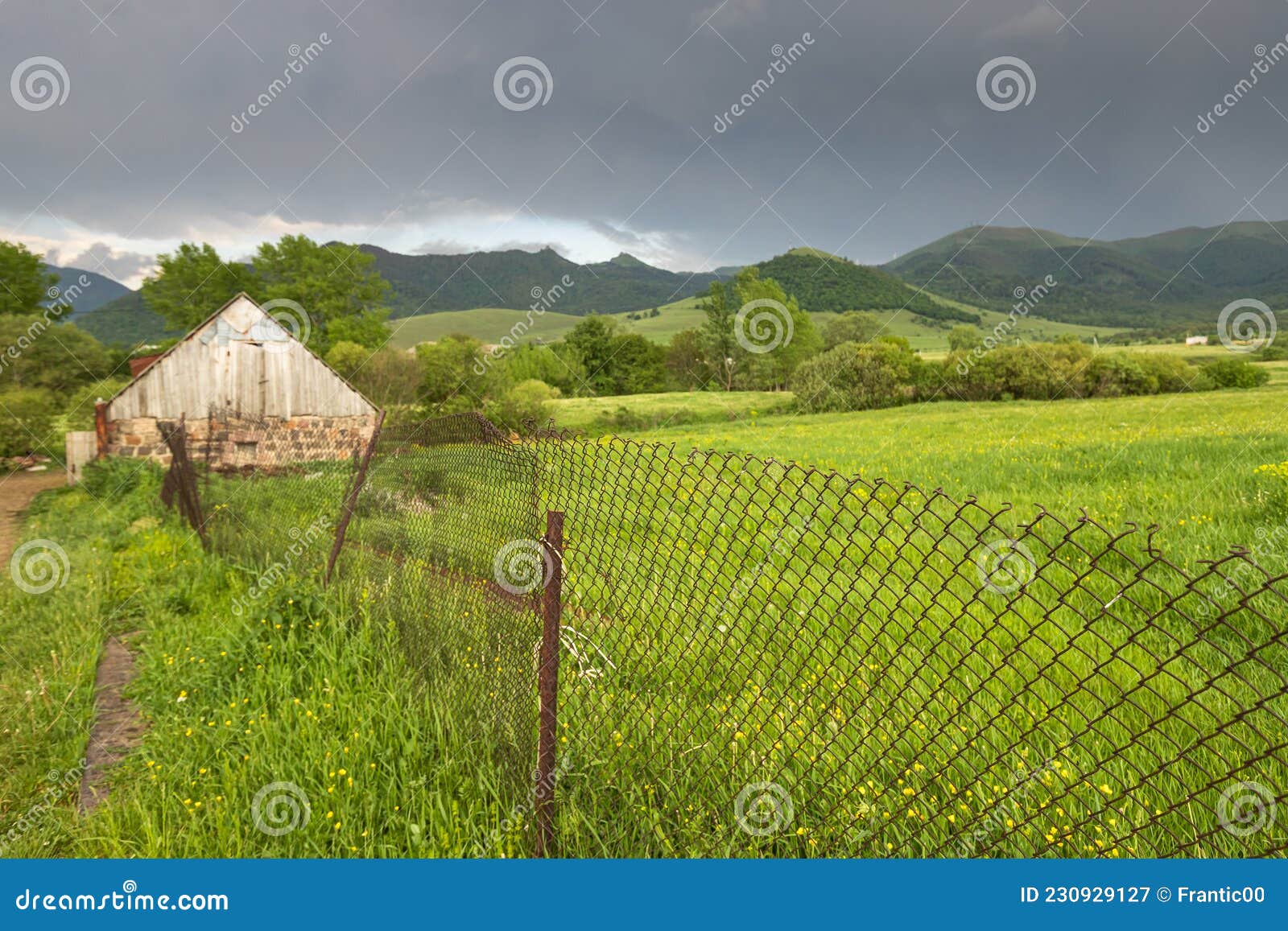 Old Abandoned House or Barn and a Sagging Chain Link Fence Stock Image ...