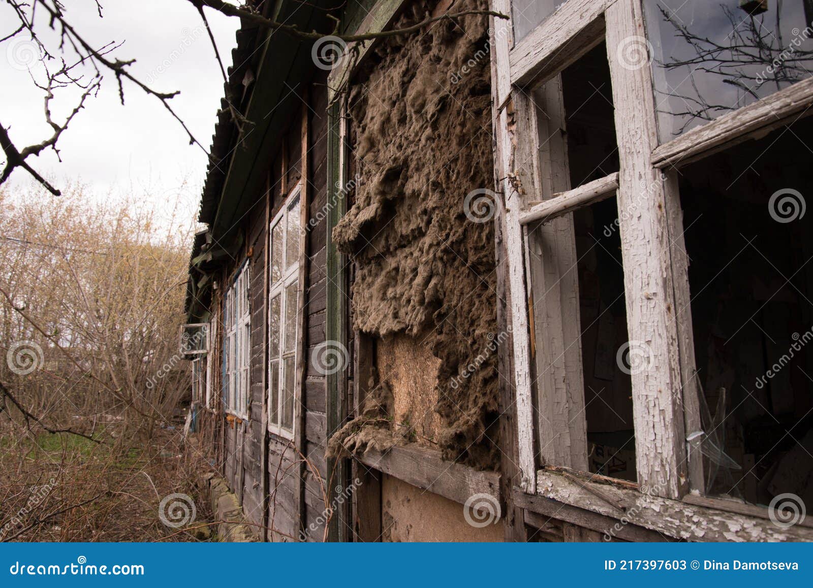 An Old Abandoned House with Broken Windows. Destruction Concept Stock ...