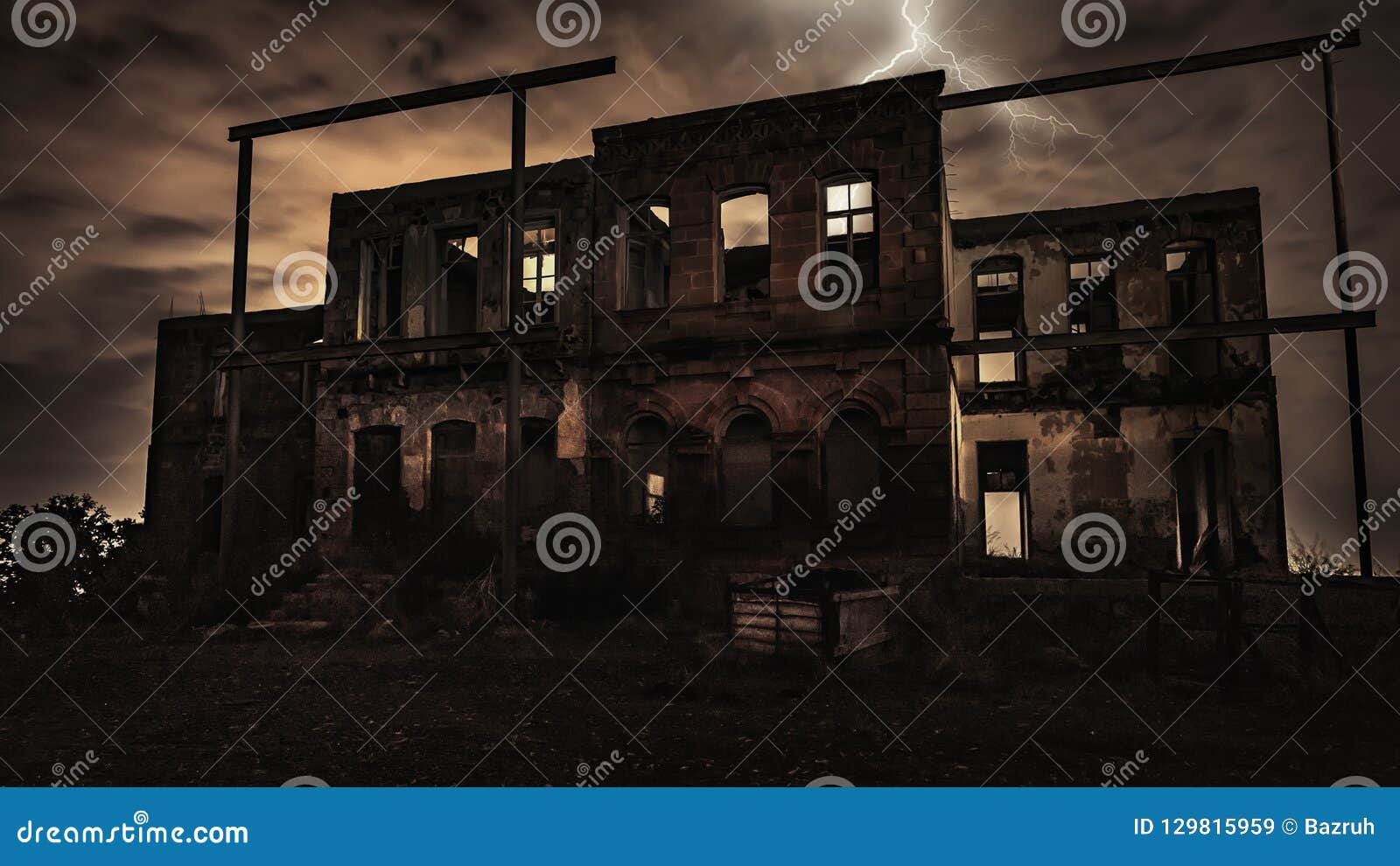 Old Abandoned House at Night Stock Image - Image of dramatic, castle ...