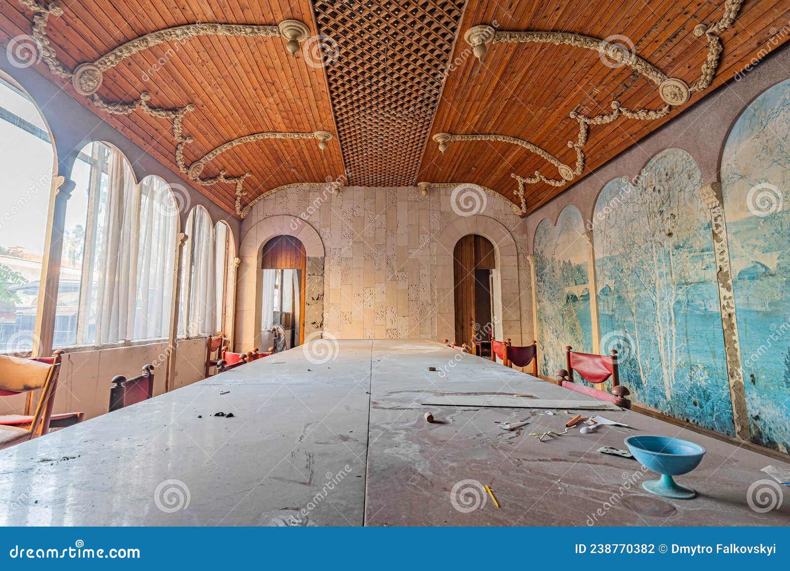 The Old Abandoned Interior of the Dining Room, Which is Collapsing at ...