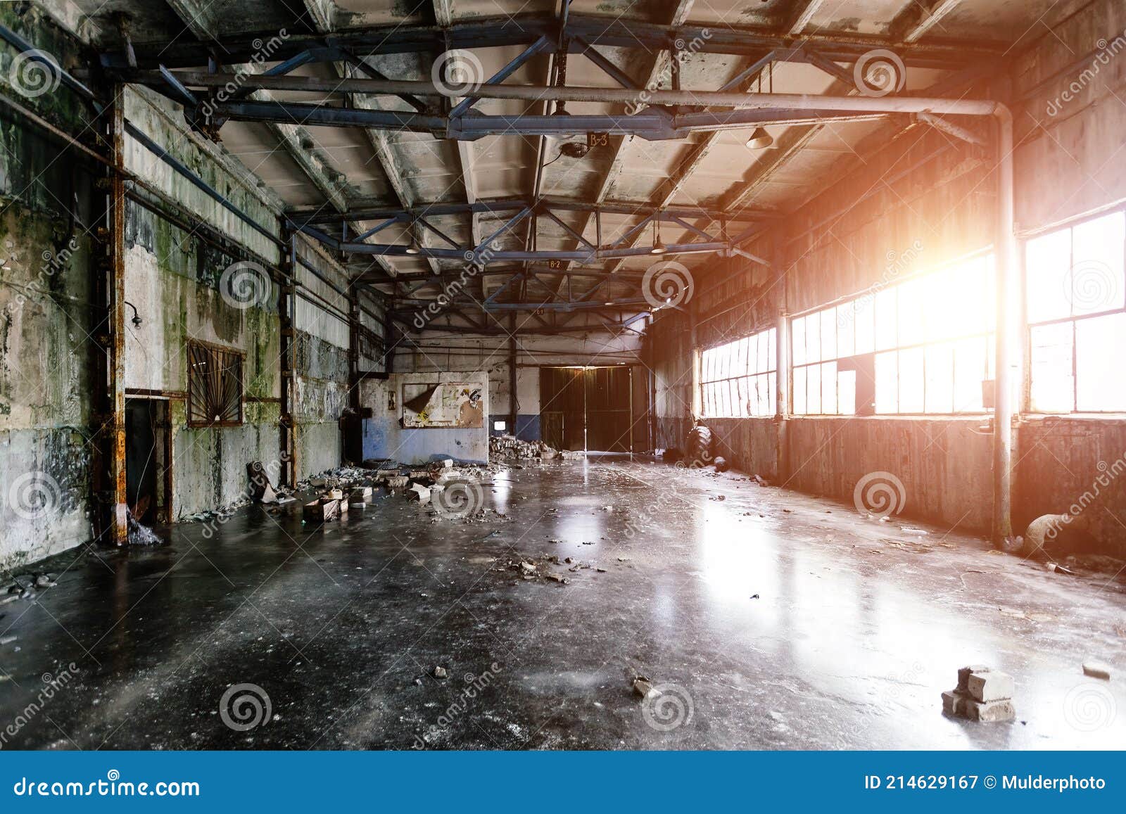 Old Abandoned Large Industrial Hall. Empty Warehouse Stock Image ...