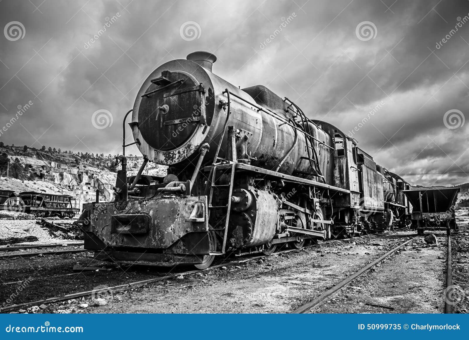 Old Abandoned Locomotive Train, Dramatic Black and White Version Stock ...