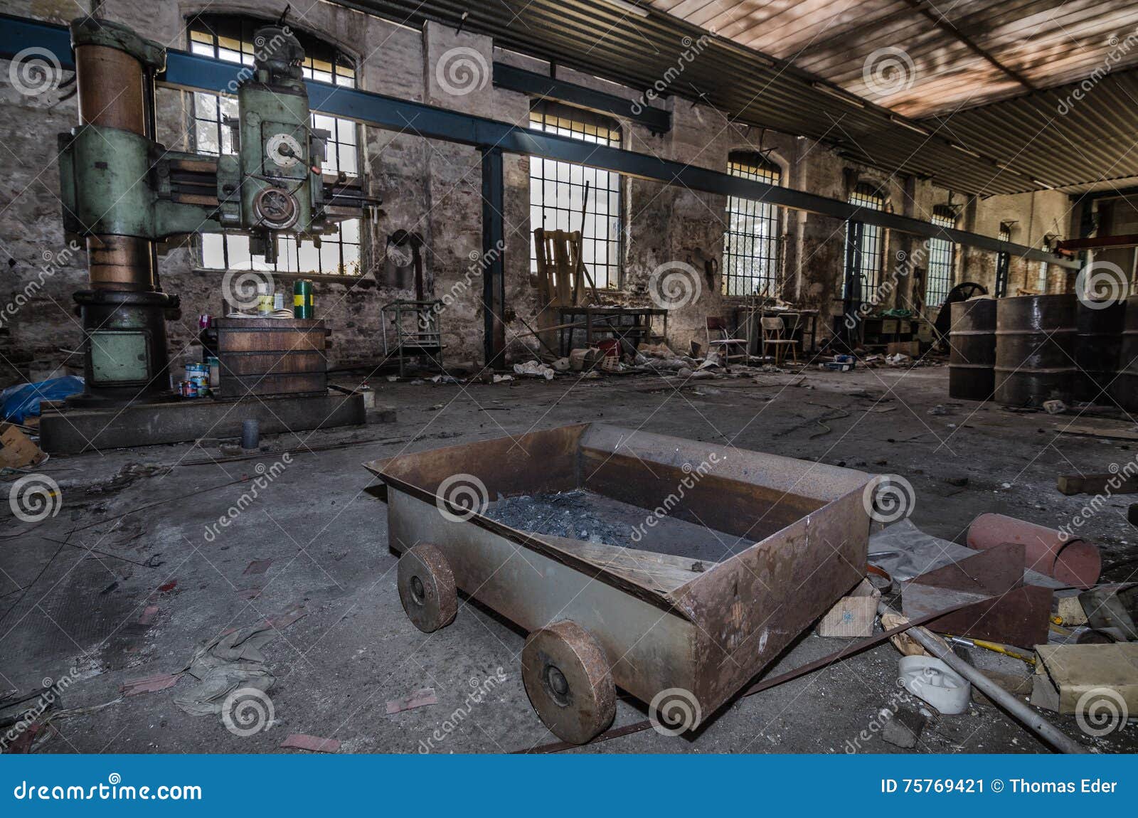 Old abandoned machine hall stock image. Image of chamber - 75769421