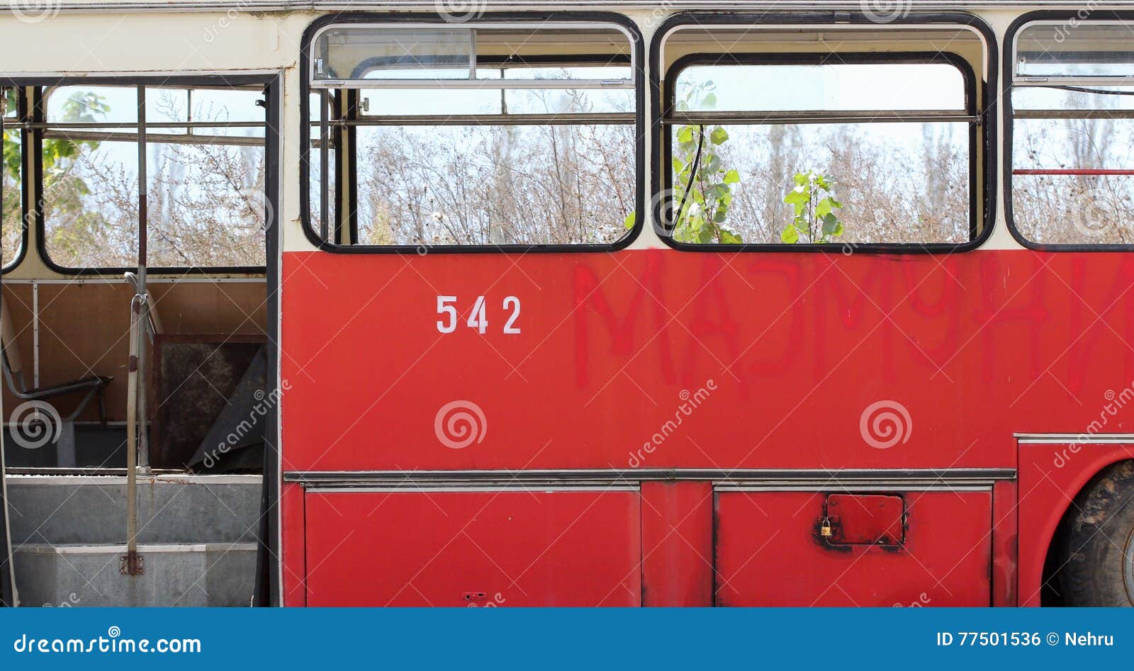 Old abandoned red bus stock photo. Image of recyclable - 77501536