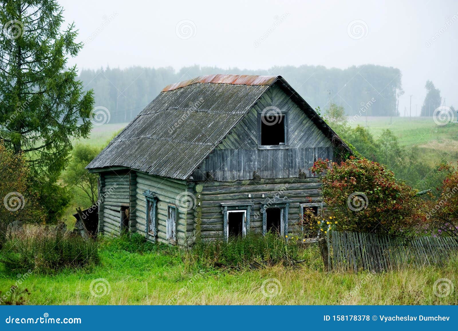 Old Abandoned Rickety Old Wooden House without Windows with a Partially ...