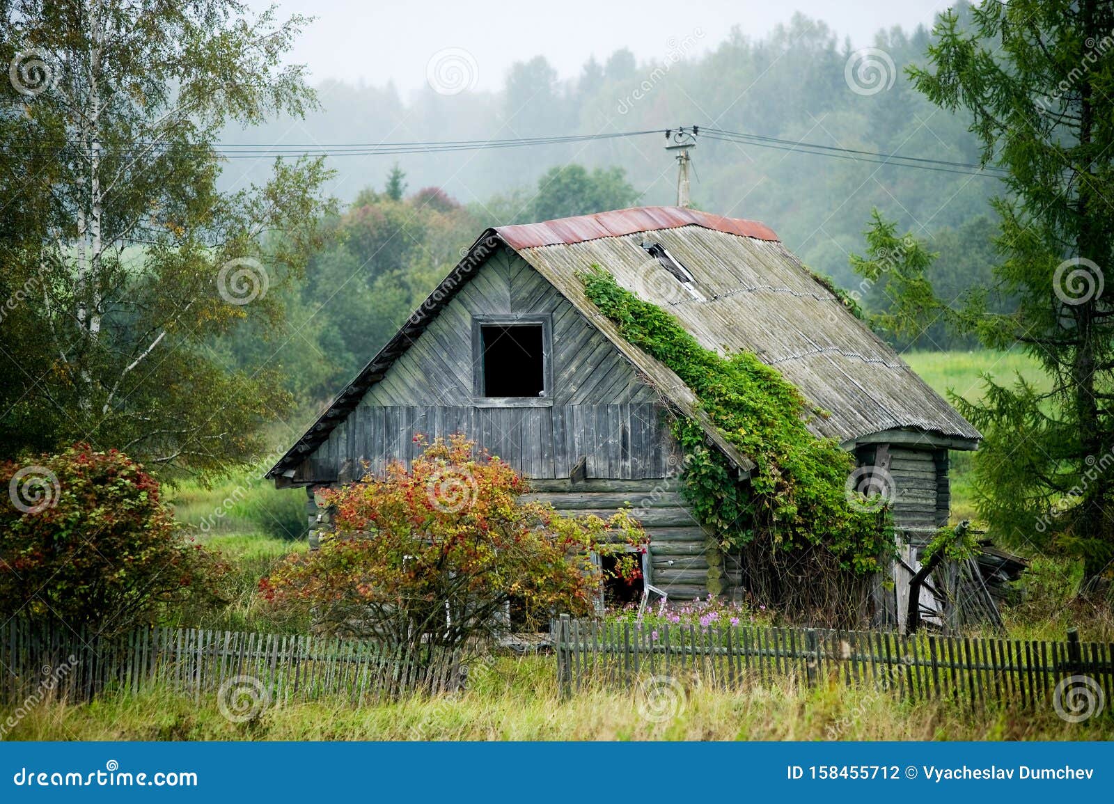 Old Abandoned Rickety Old Wooden House without Windows with a Partially ...