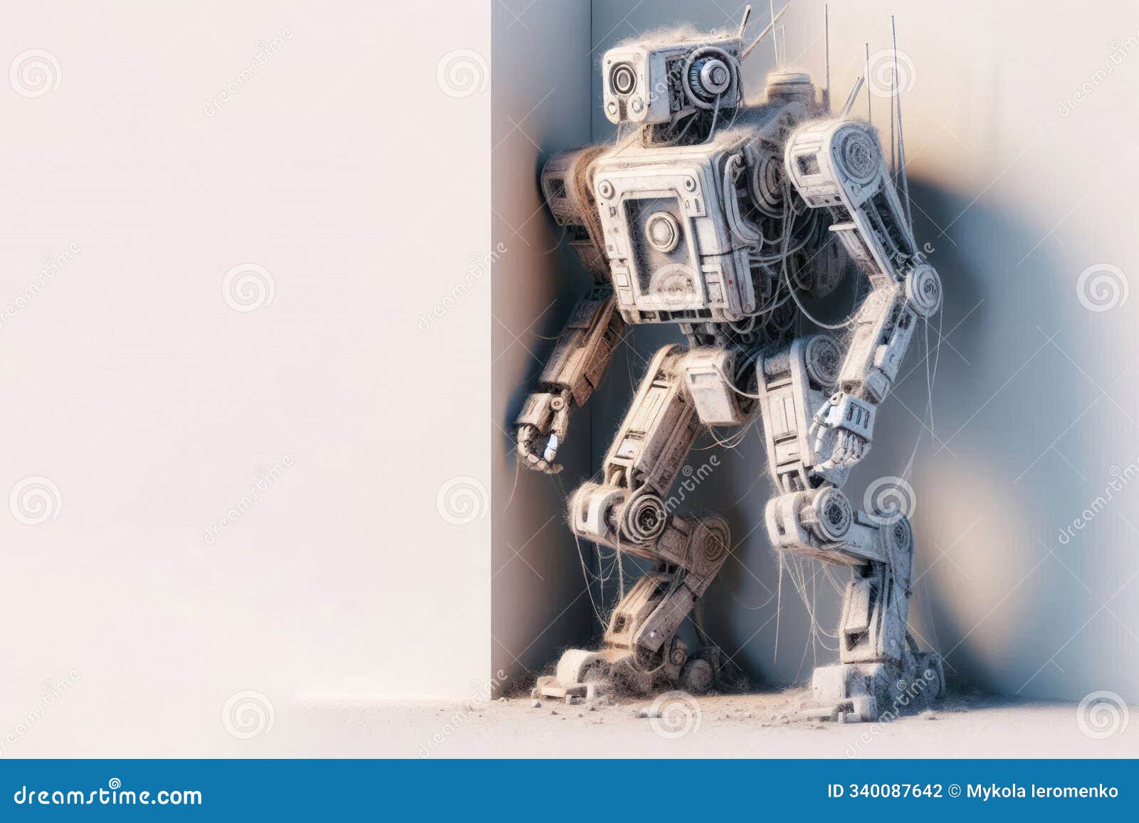 An Old Abandoned Robot Covered in Dust and Cobwebs in the Corner. Space ...