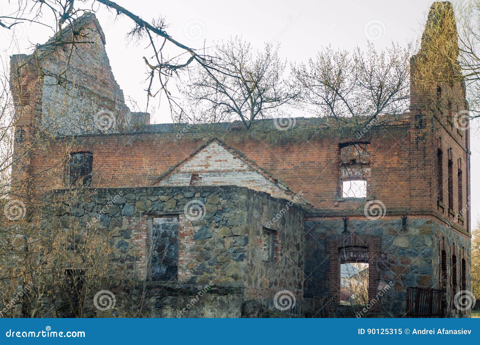 Old Abandoned Ruined Building without a Roof and Windows Stock Image ...