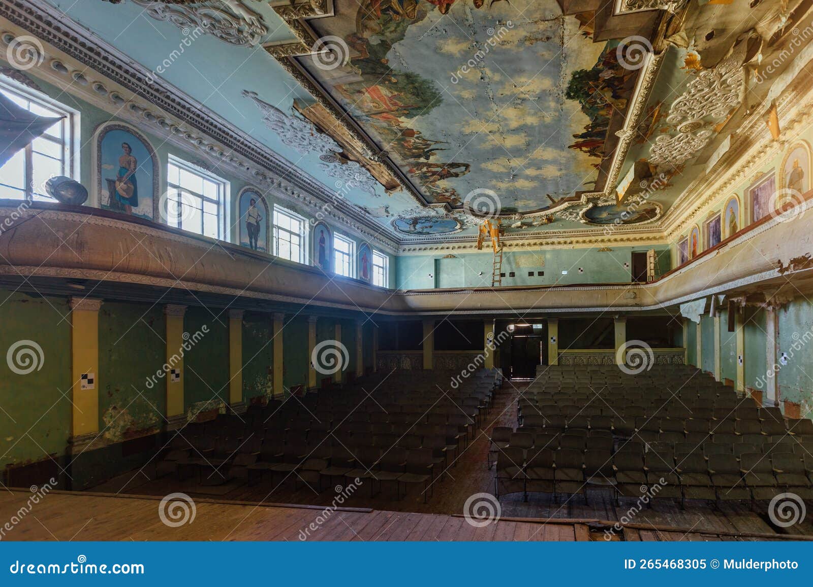 Old Abandoned Ruined Stage Theater with Paintings Stock Image - Image ...