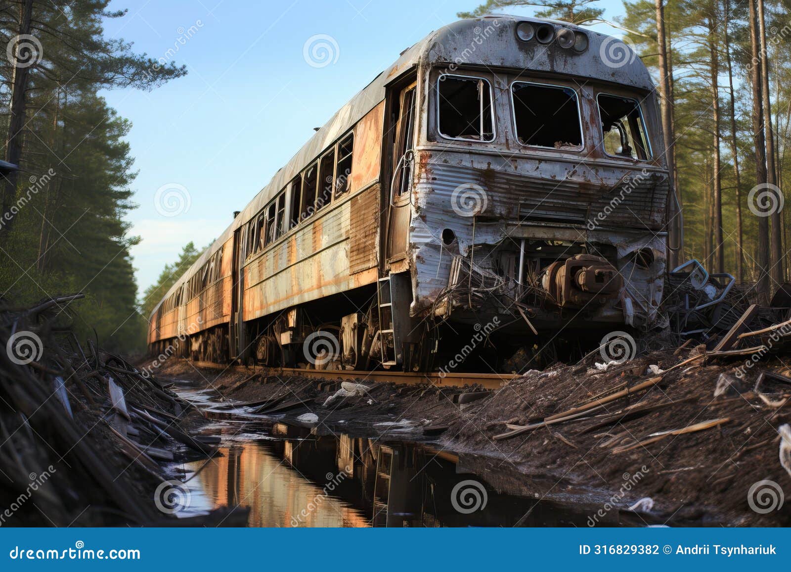 Old and Abandoned Rusty Train. a Missile Strike Attack on the Civilian ...