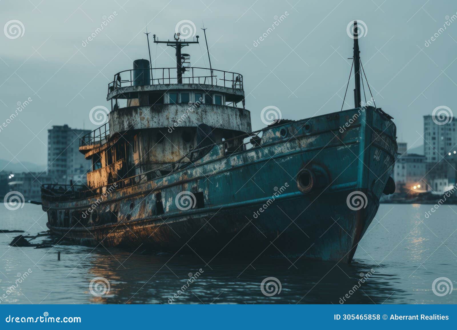 Abandoned Ship In A Stone Bay Aground, Night Landscape, Clouds And Moon ...